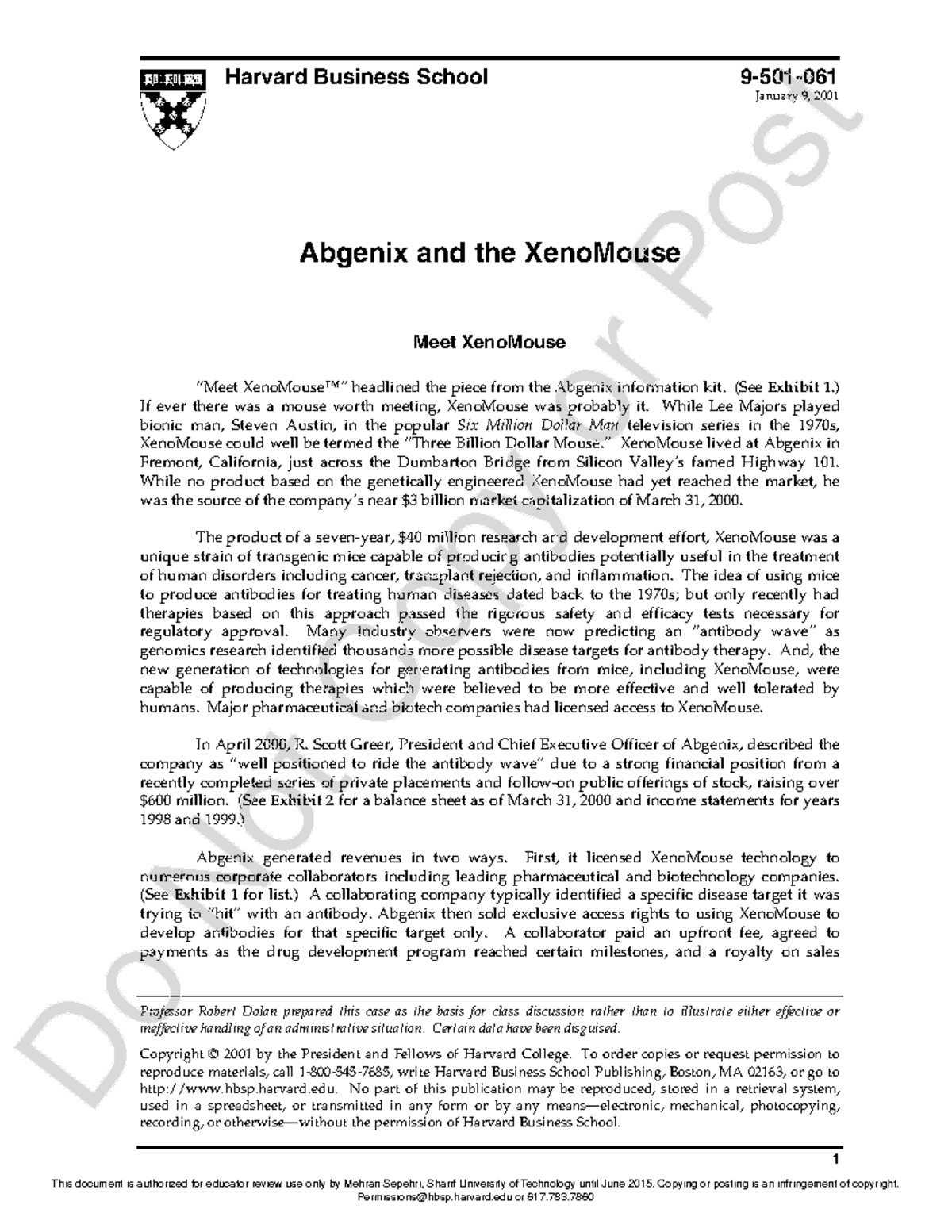 مورد کاوی Abgenix - Box - Harvard Business School 9-501- January 9 ...