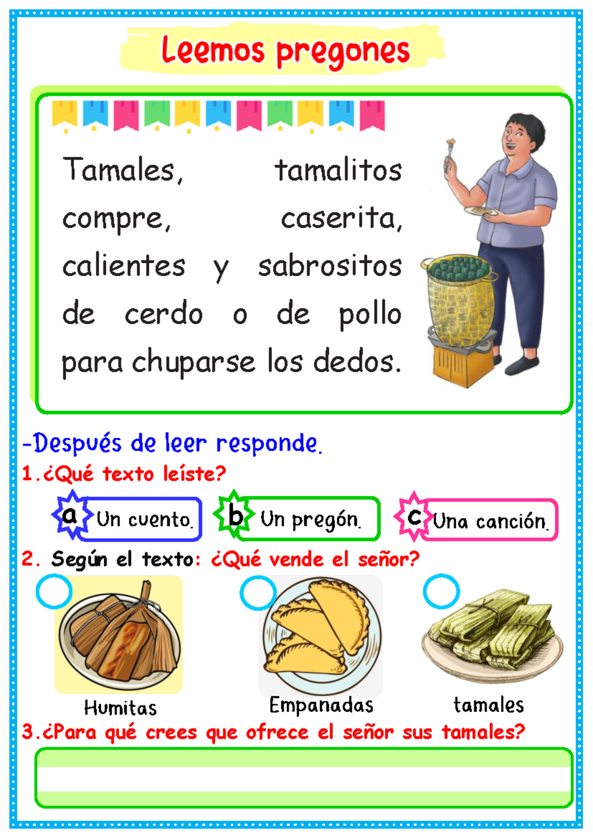 F. Leemos y cantamos pregones peruanos - 1.¿Qué texto leíste? 2. Según ...