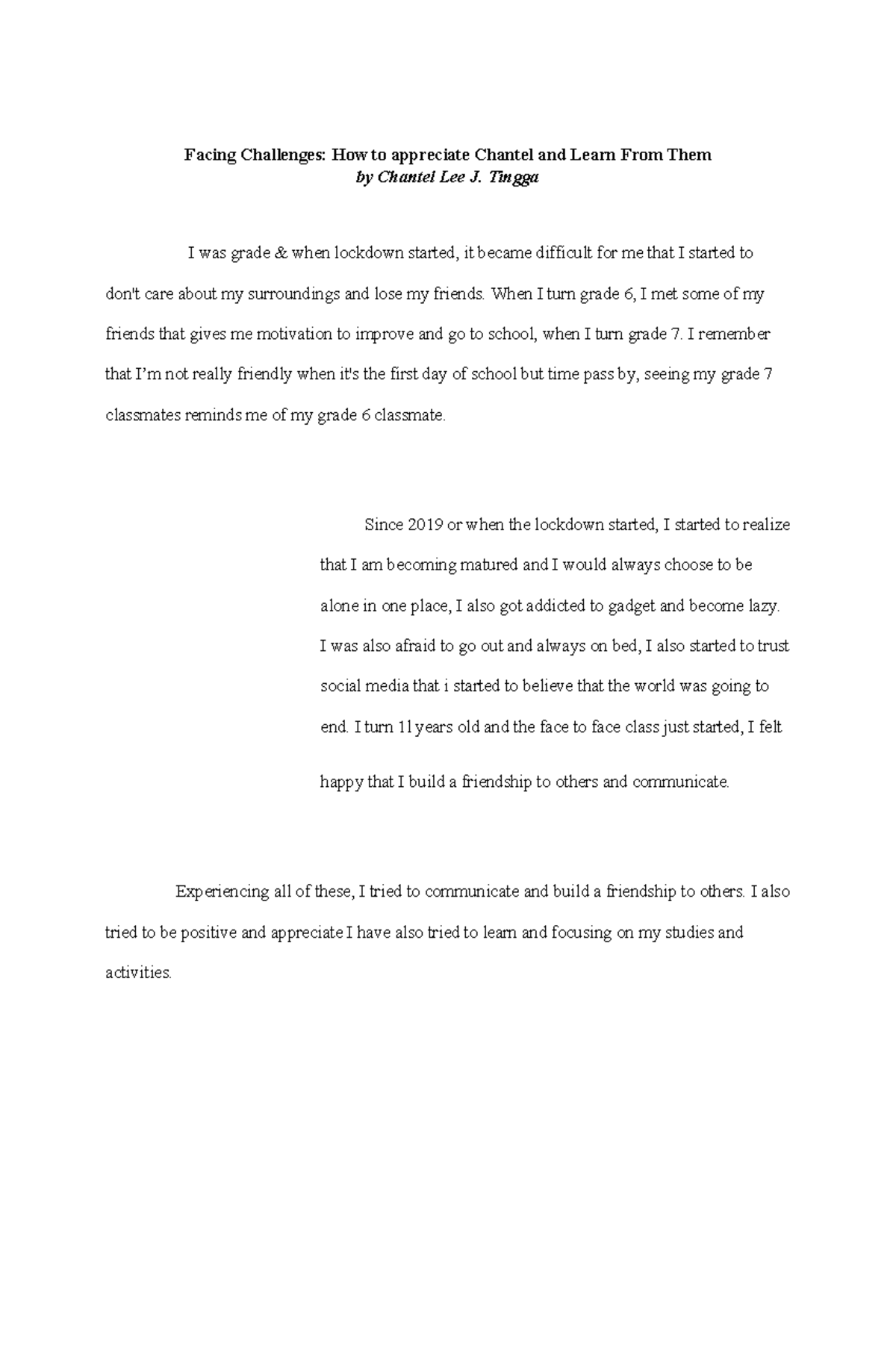 Tingga, Chantel - Summary Basic Education Grade 10 - Facing Challenges ...