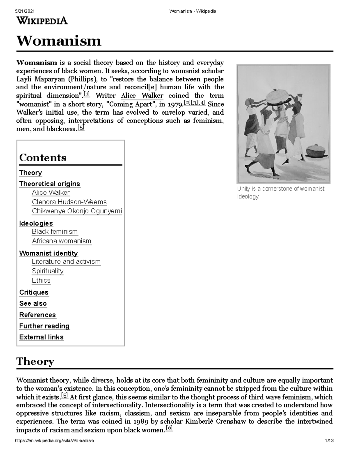 Womanism - Wikipedia - Unity is a cornerstone of womanist ideology ...