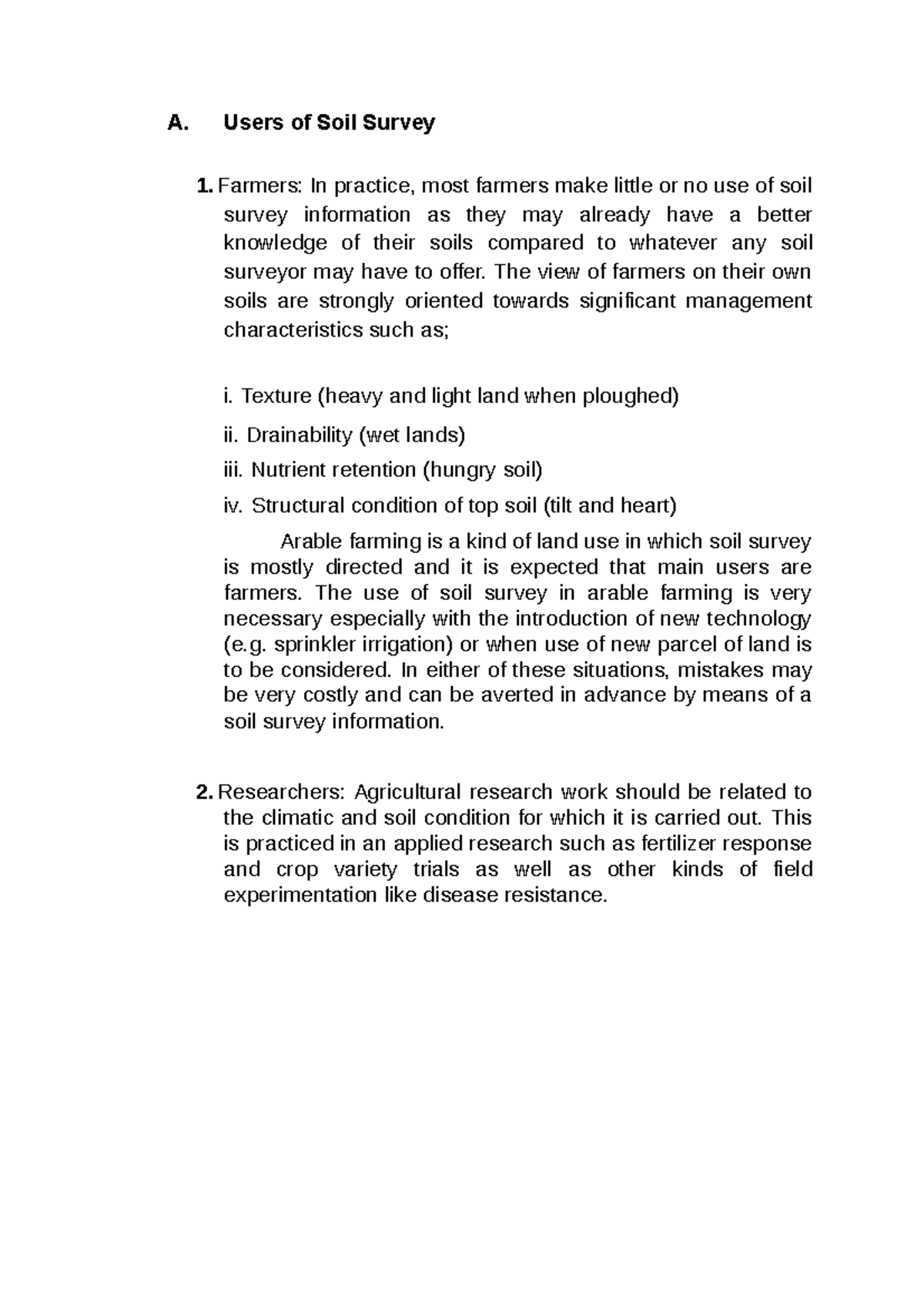 Users of Soil Survey - Transitional Horizons - A. Users of Soil Survey Farmers: In practice ...