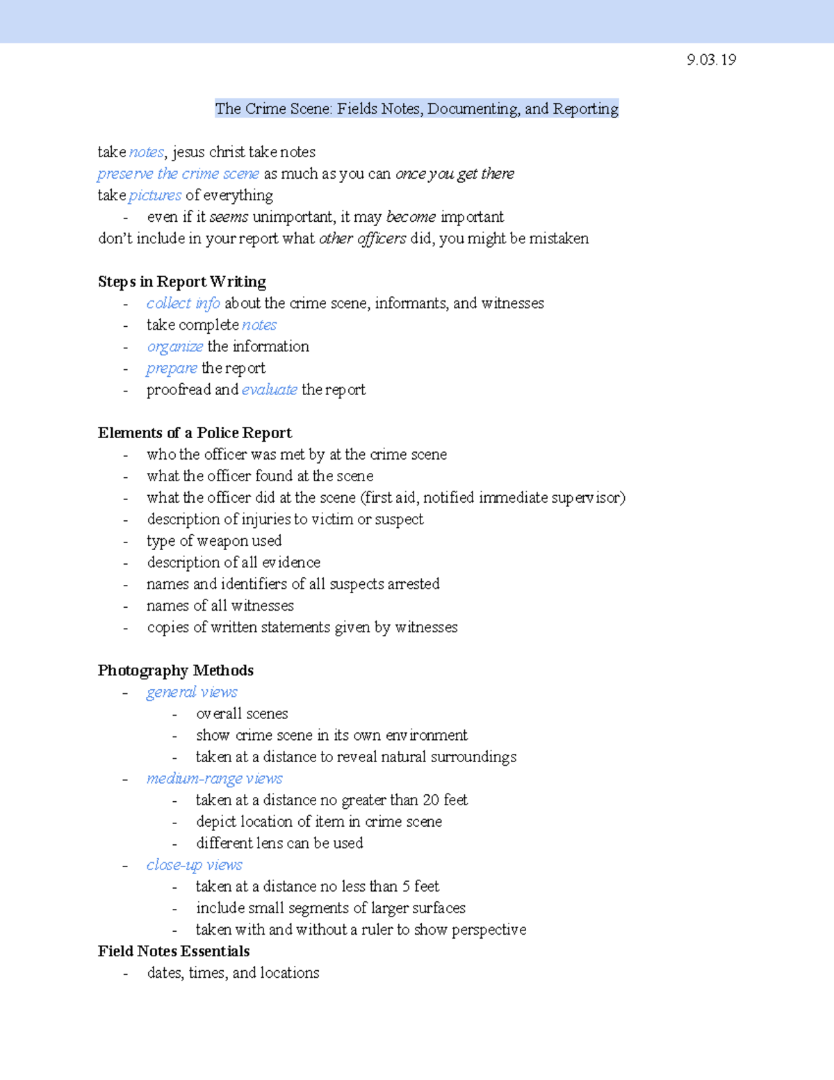 Chapter 02: The Crime Scene - 9. The Crime Scene: Fields Notes ...