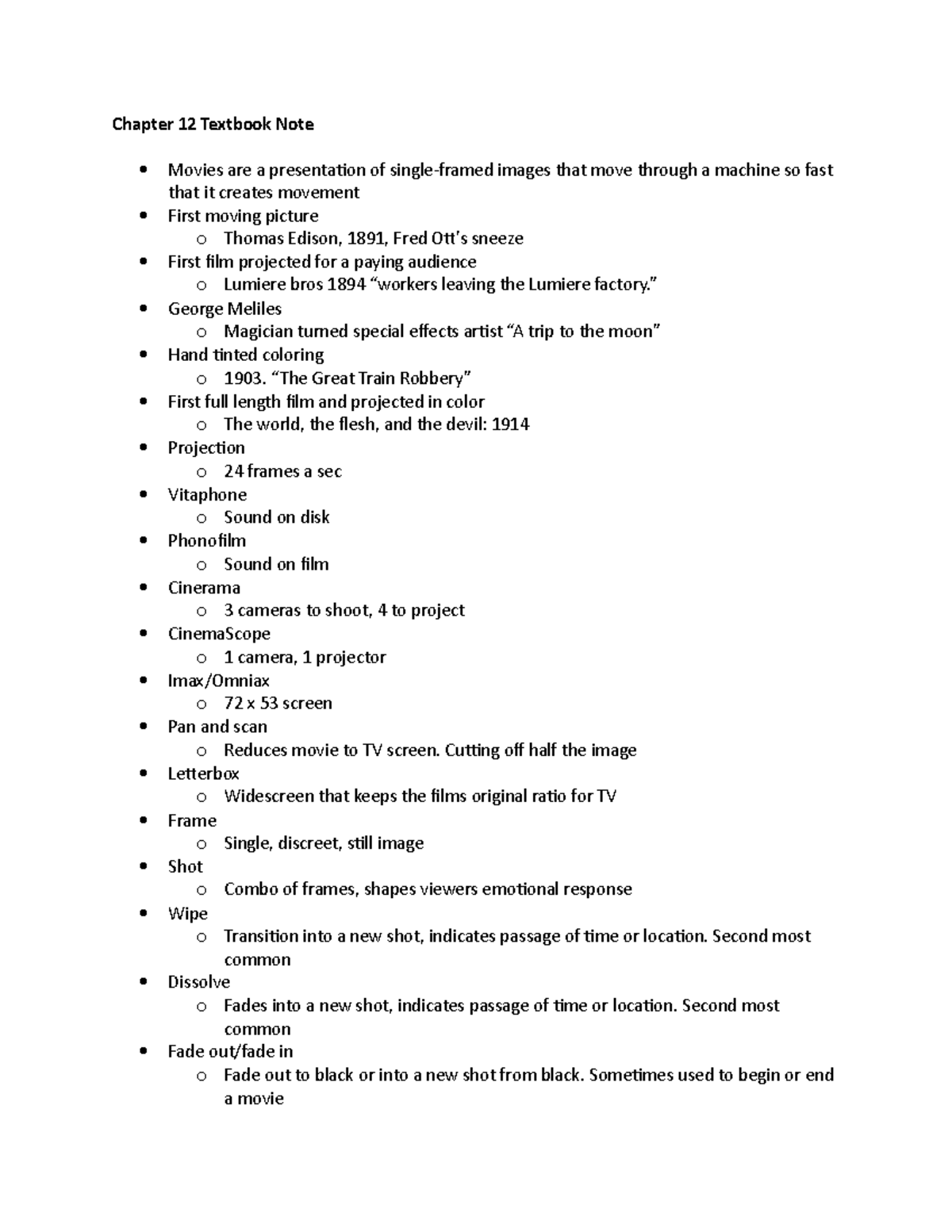 Chapter 12 Textbook Note - Chapter 12 Textbook Note Movies are a ...