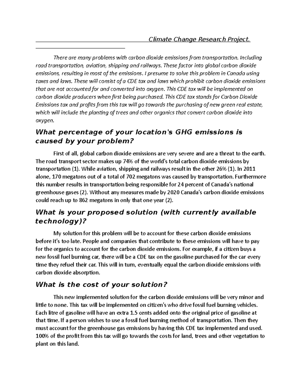 Climate Change Research Project - There are many problems with carbon ...