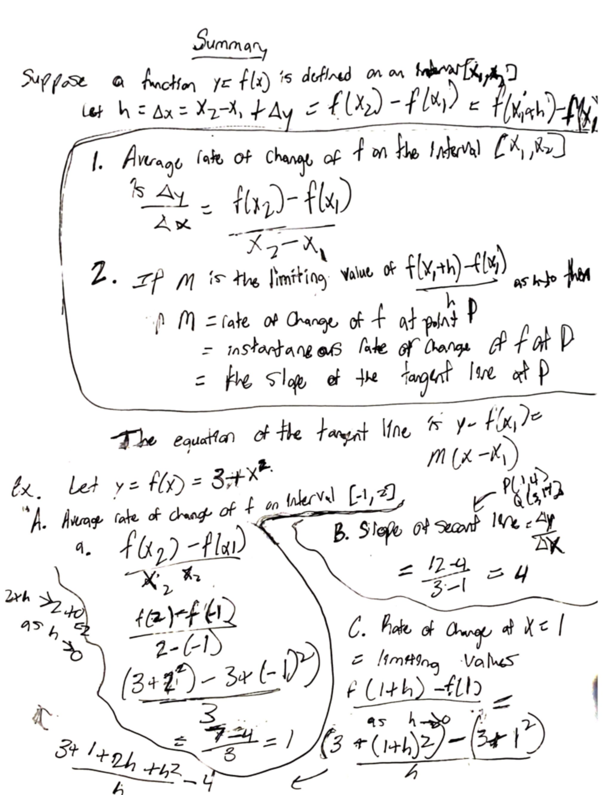 Calculus 1 w/ AG week 1 - Summary Suppose a function y = f(x) is ...