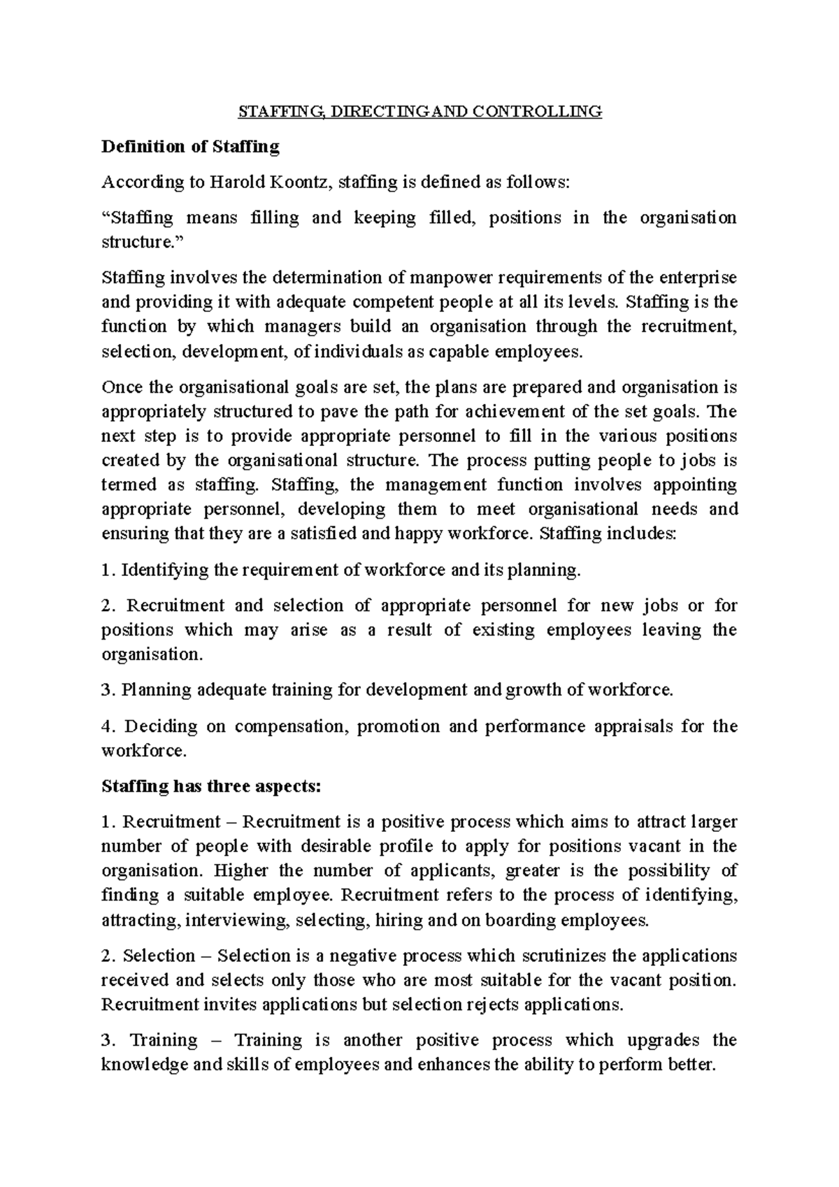 Staffing, Directing AND Controlling - STAFFING, DIRECTING AND ...