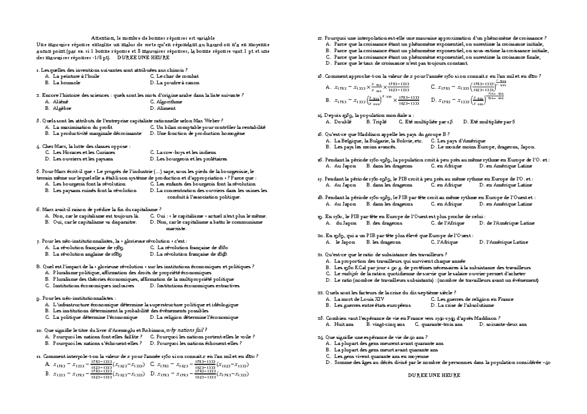 Examen mai 2018 - exam - Attention, le nombre de bonnes réponses est ...