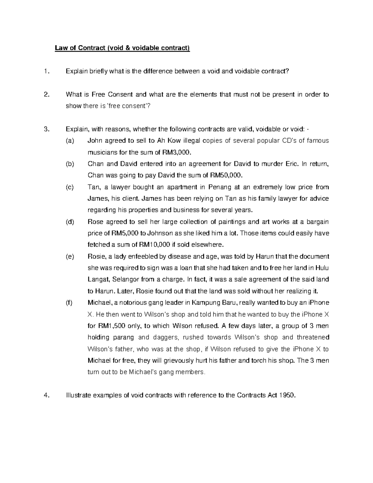 Law of Contract (assignment Q) - Law of Contract (void voidable ...