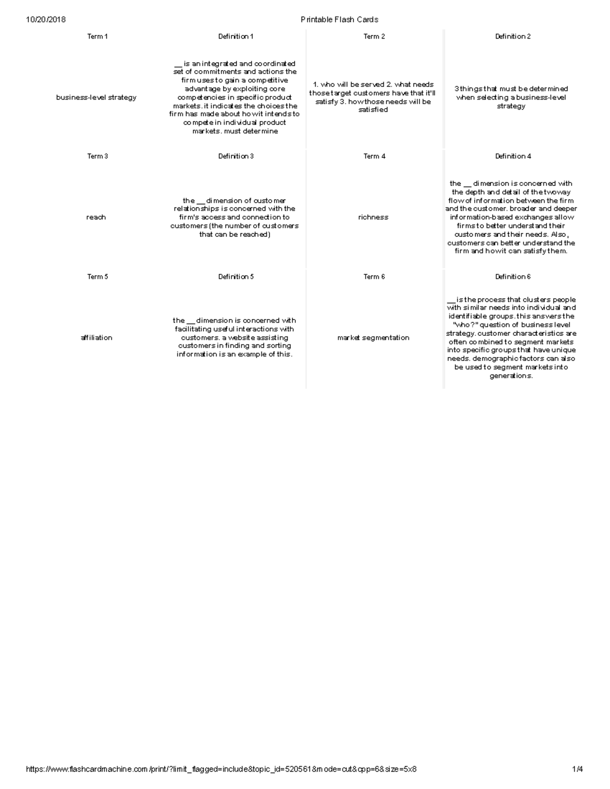 Hitt Chap 4 Business Level Strategy - Printable Flash Cards Term 1 ...
