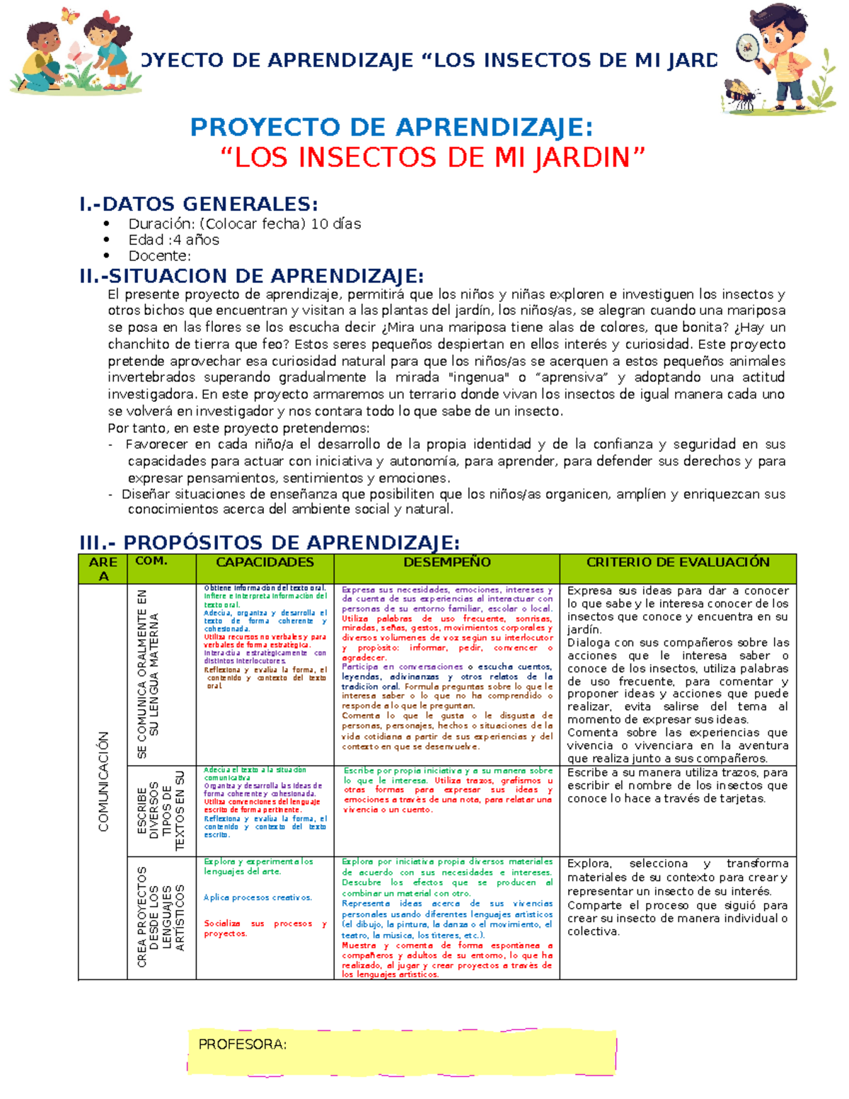 Proyecto 4 AÑOS LOS Insectos DE MI Jardin - PROYECTO DE APRENDIZAJE: “LOS INSECTOS DE MI JARDIN ...