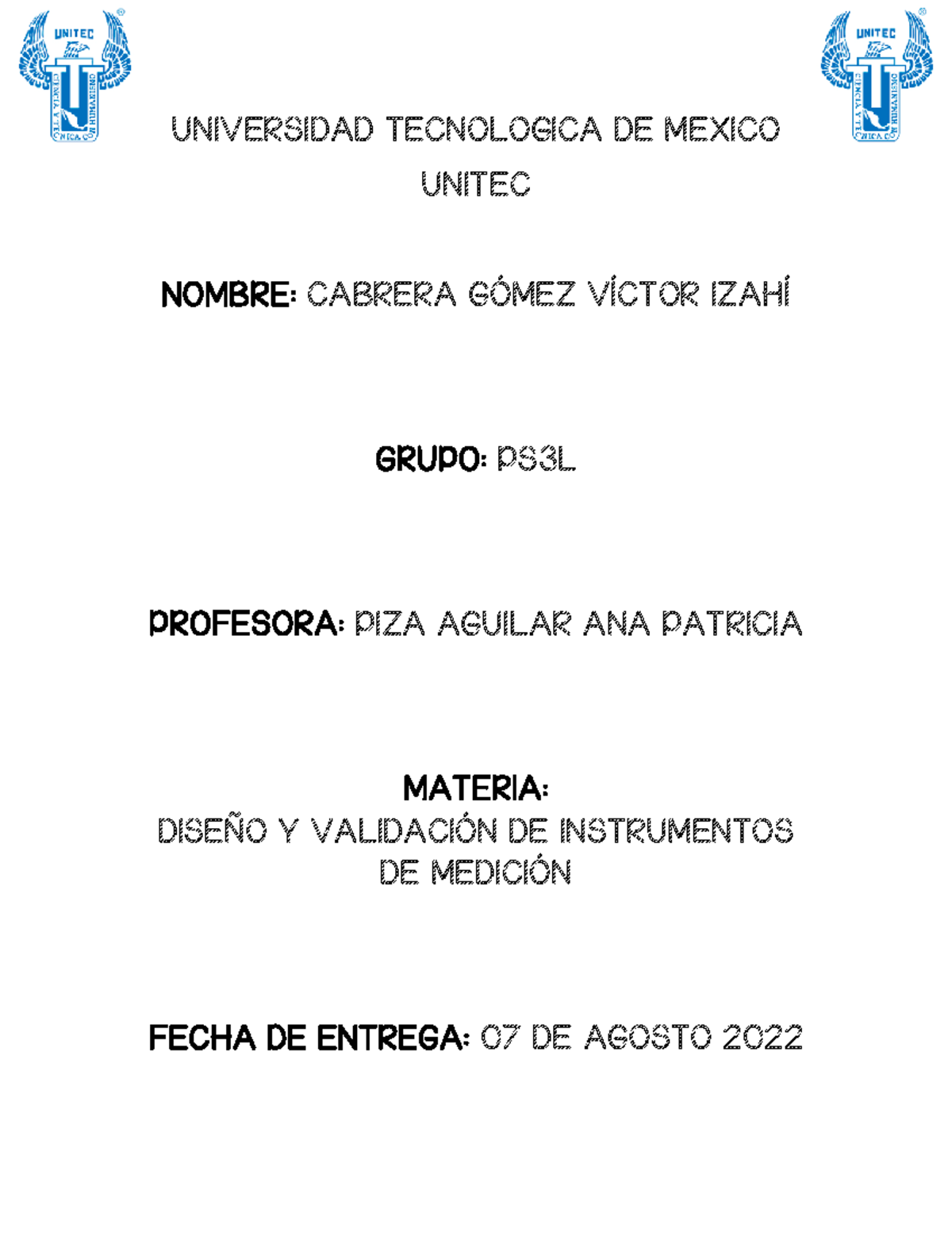 Portada, Introducción y Conclusión - UNIVERSIDAD TECNOLOGICA DE MEXICO ...