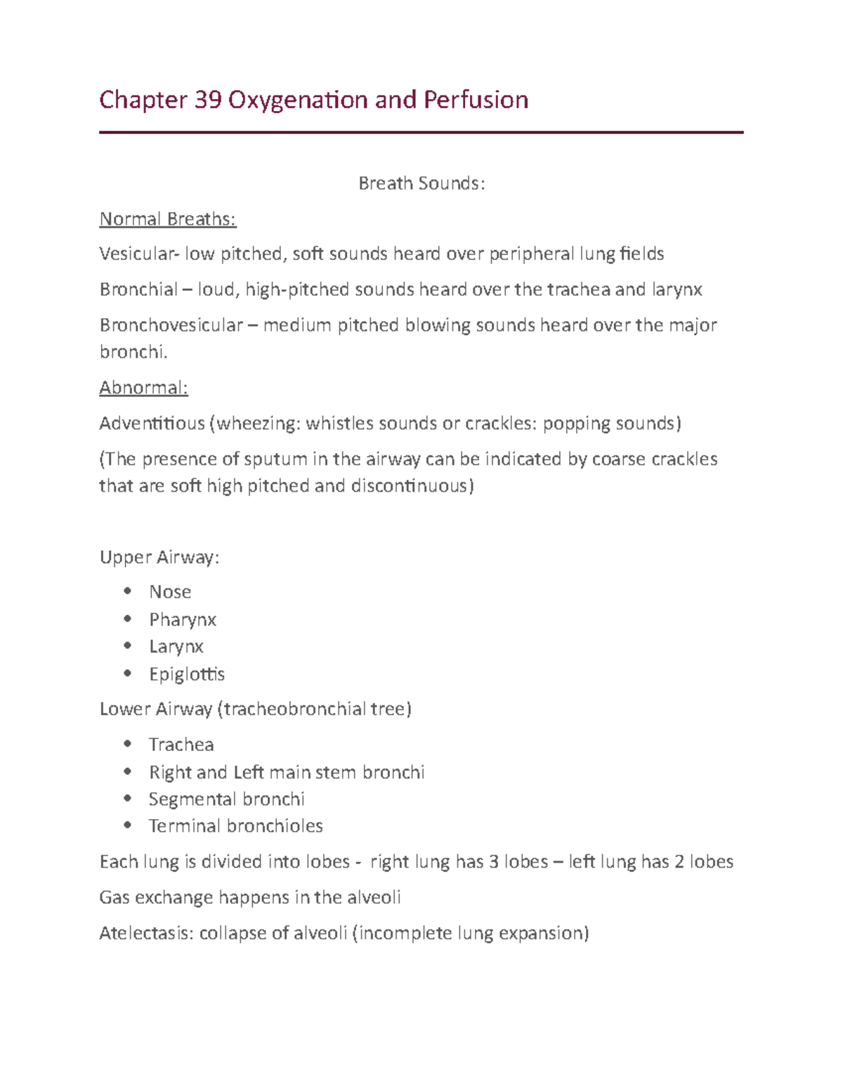 Chapter 39 Oxygenation and Perfusion - Chapter 39 Oxygenation and Perfusion Breath Sounds ...