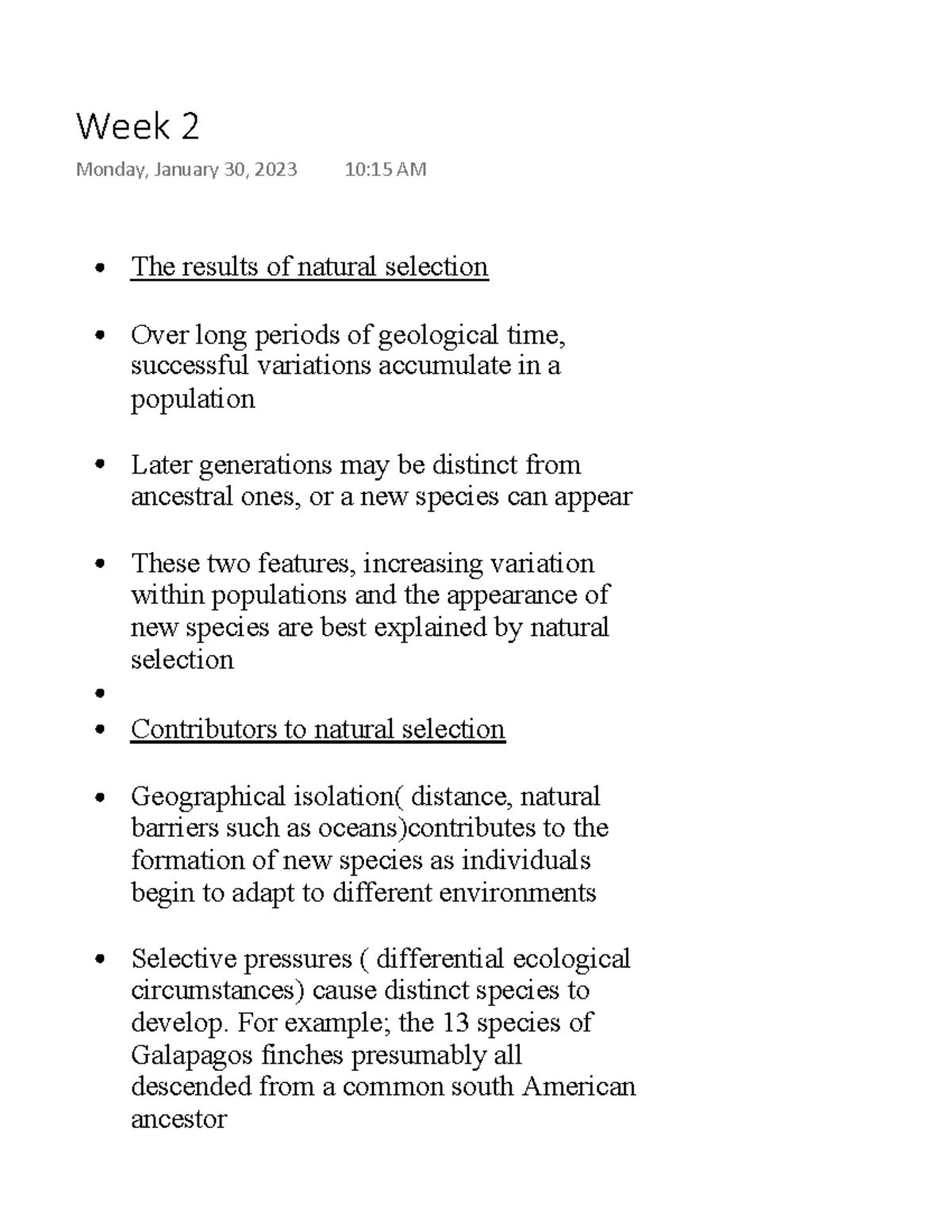 Week 2 ANT - teacher -velez class notes - The results of natural ...