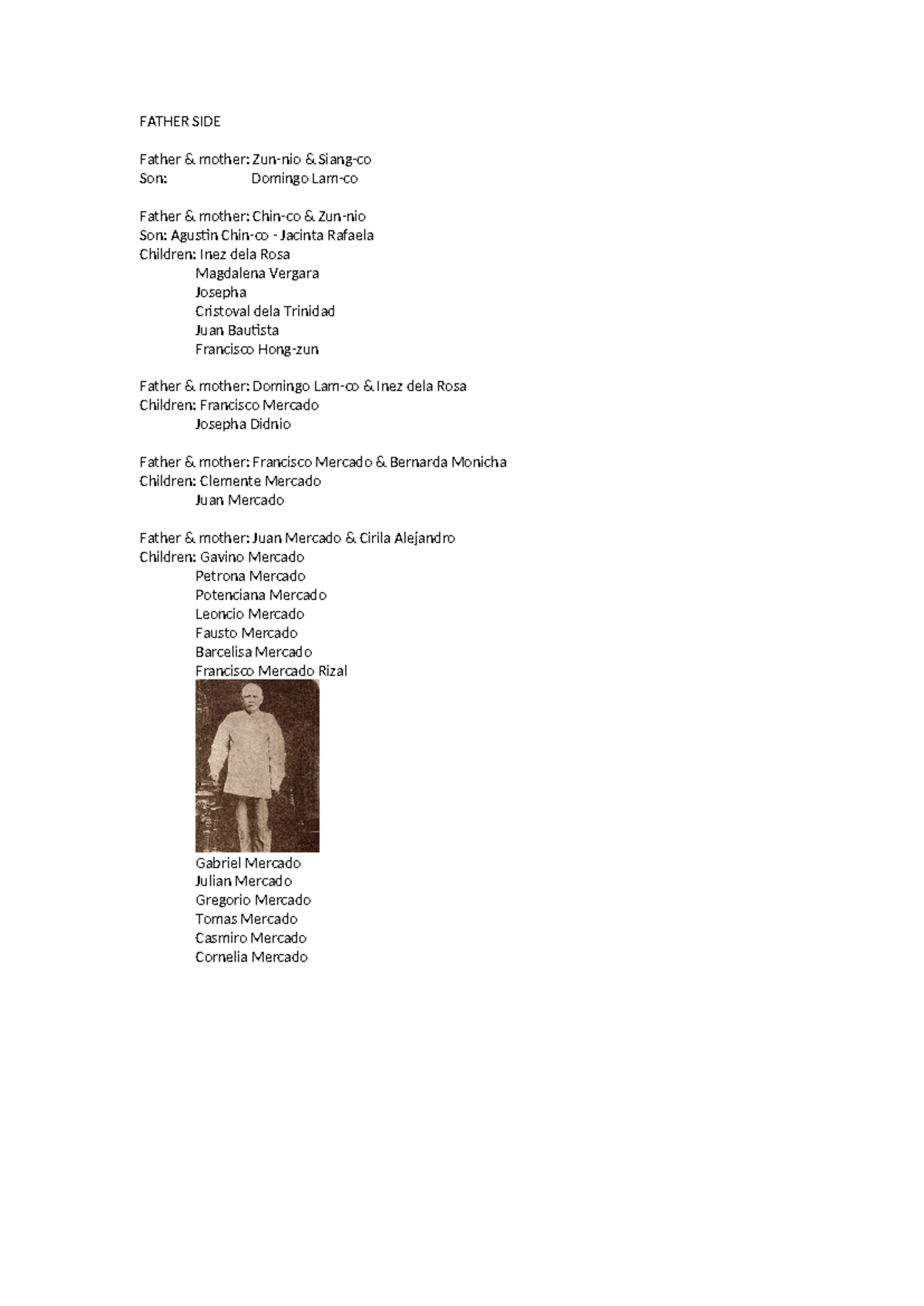 Jose Rizal Family Background - FATHER SIDE Father & mother: Zun-nio ...