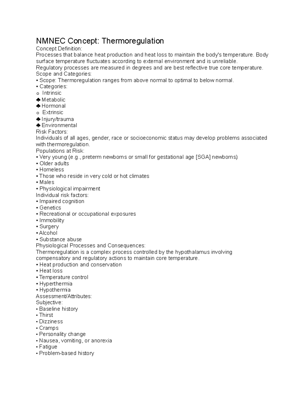 Thermoregulation Notes - NMNEC Concept: Thermoregulation Concept ...