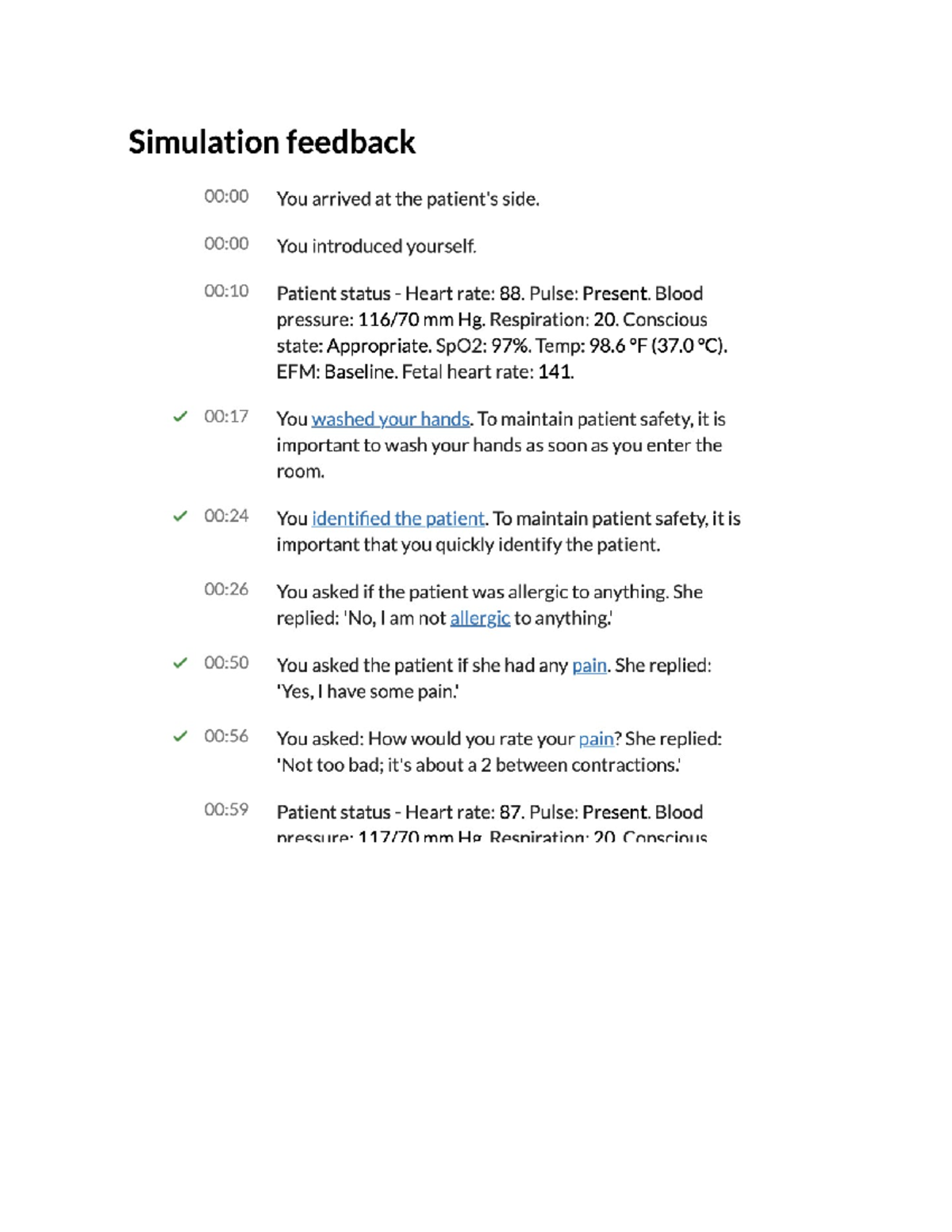 Brenda Patton Vsim - Simulation feedback 00:00 You arrived at the side ...