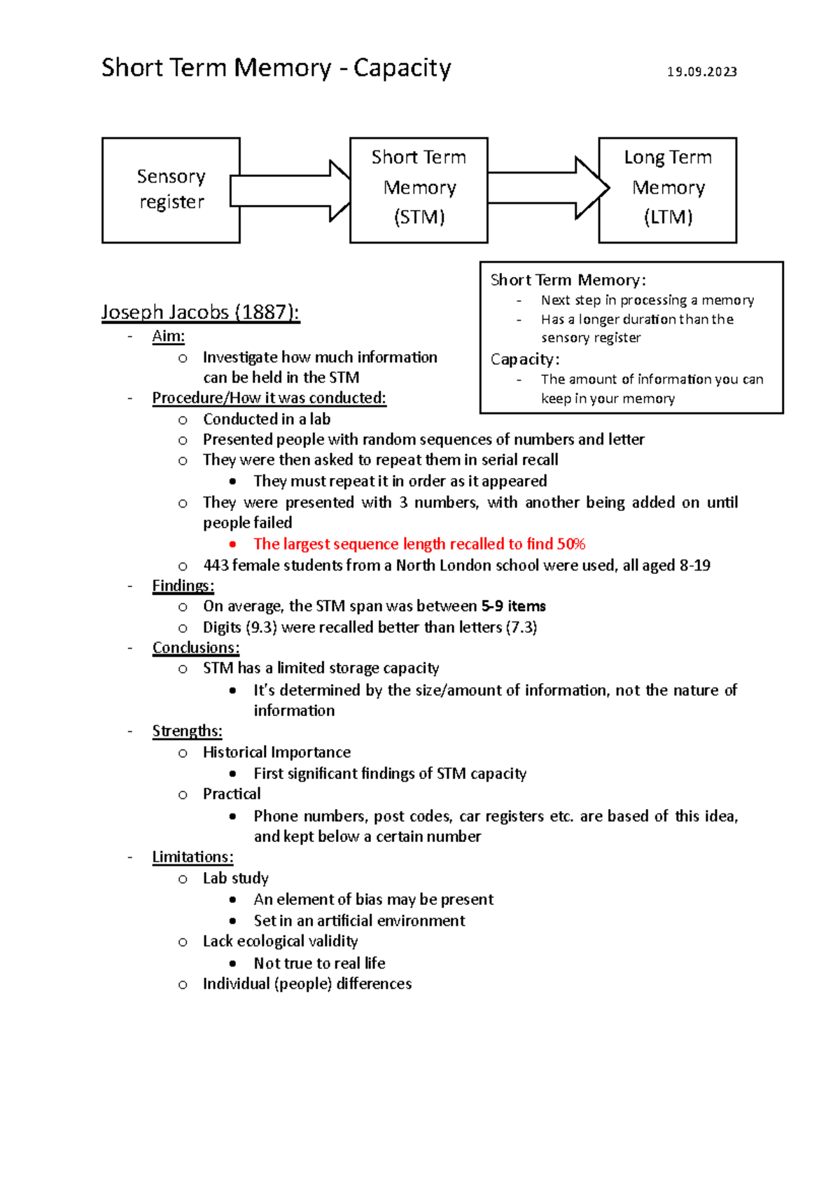 Short Term Memory (Capacity) - Short Term Memory - Capacity 19. Long ...