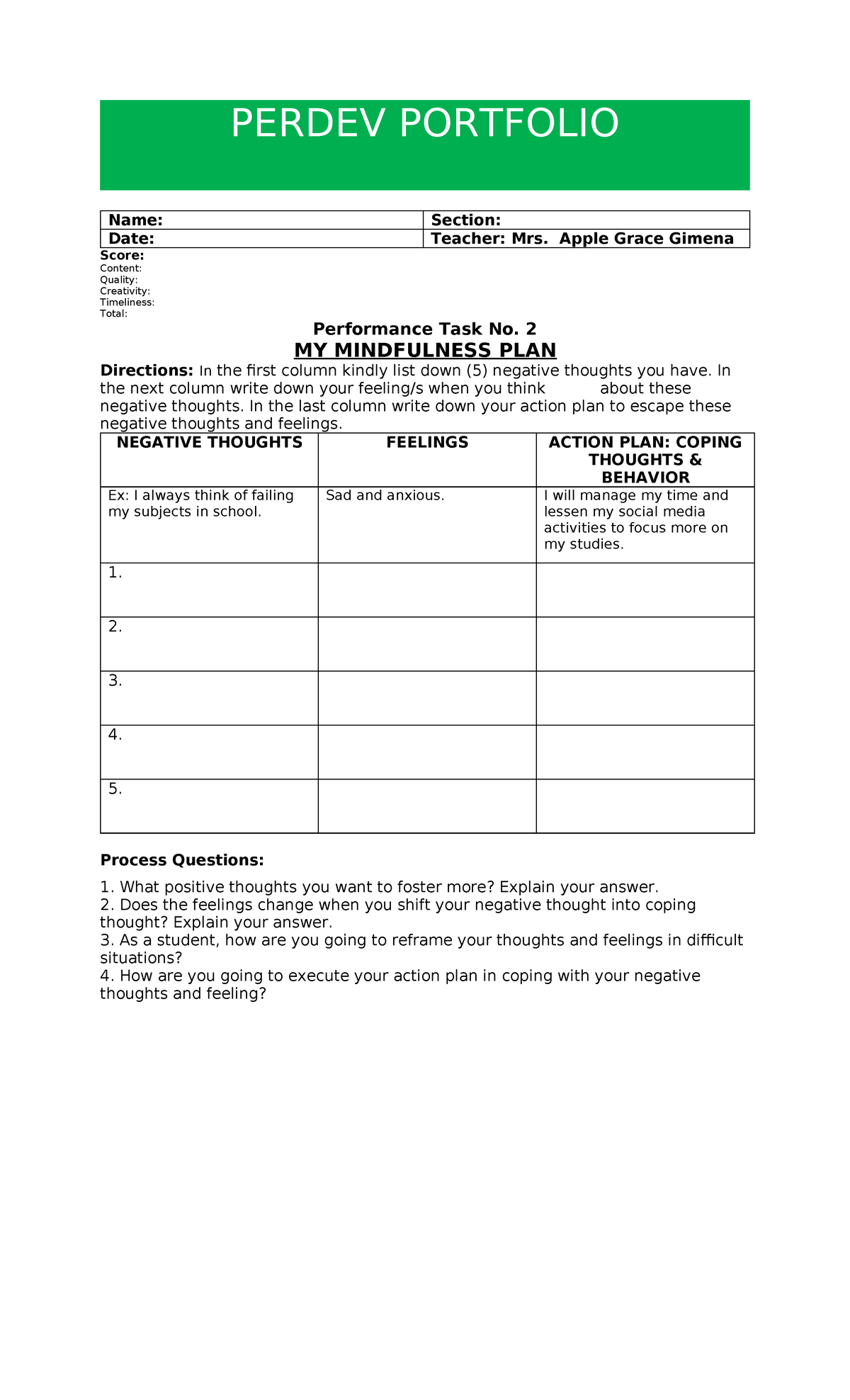 Perdev-PT2 (11) - my performance was - PERDEV PORTFOLIO Name: Section ...