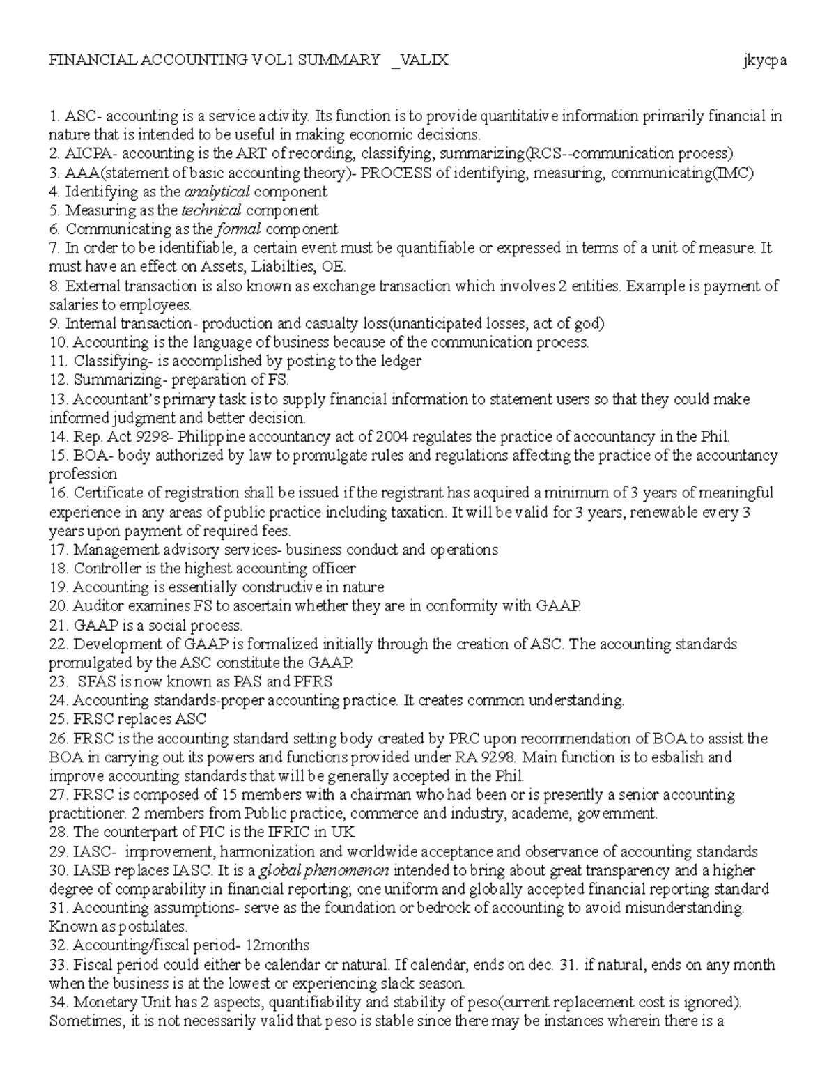 Financial Accounting 1 summary Valix - FINANCIAL ACCOUNTING VOL1 ...