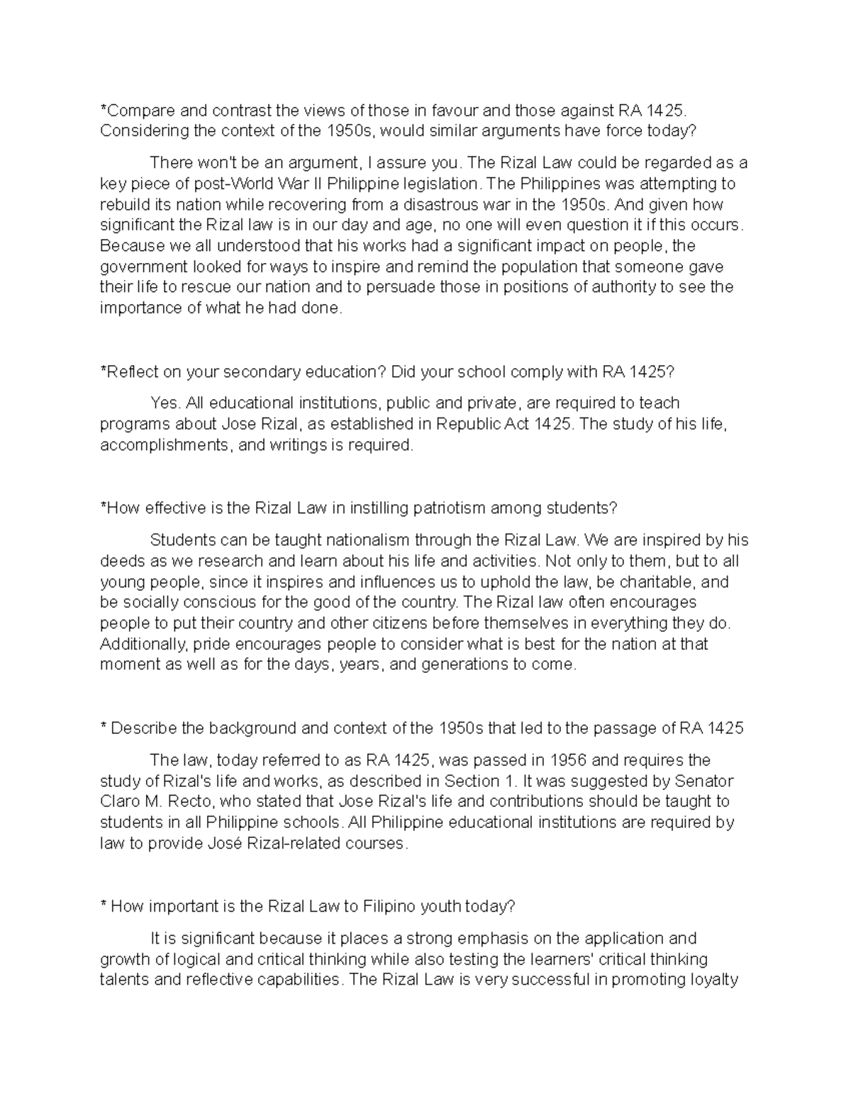 Compare and contrast the views of those in favour and those against RA ...