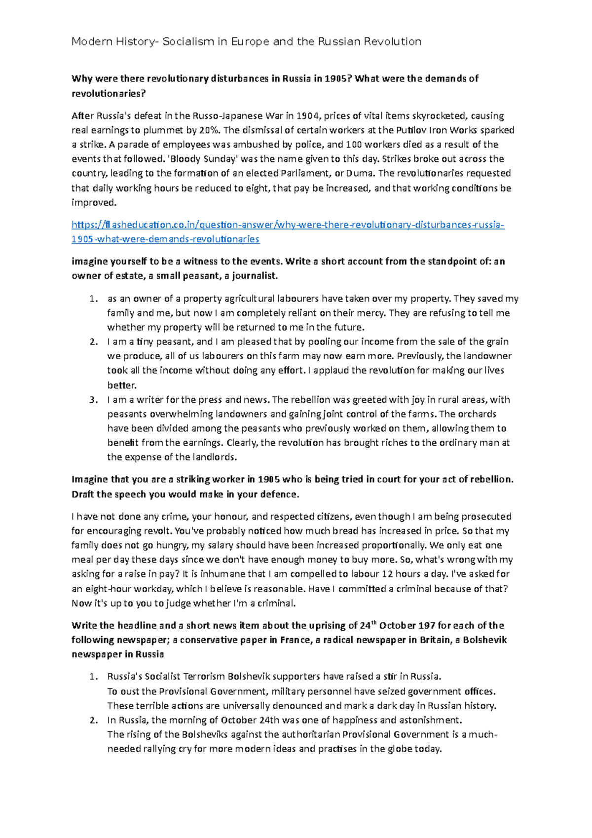 Russia Revolution Activities- Modern History - Modern History ...