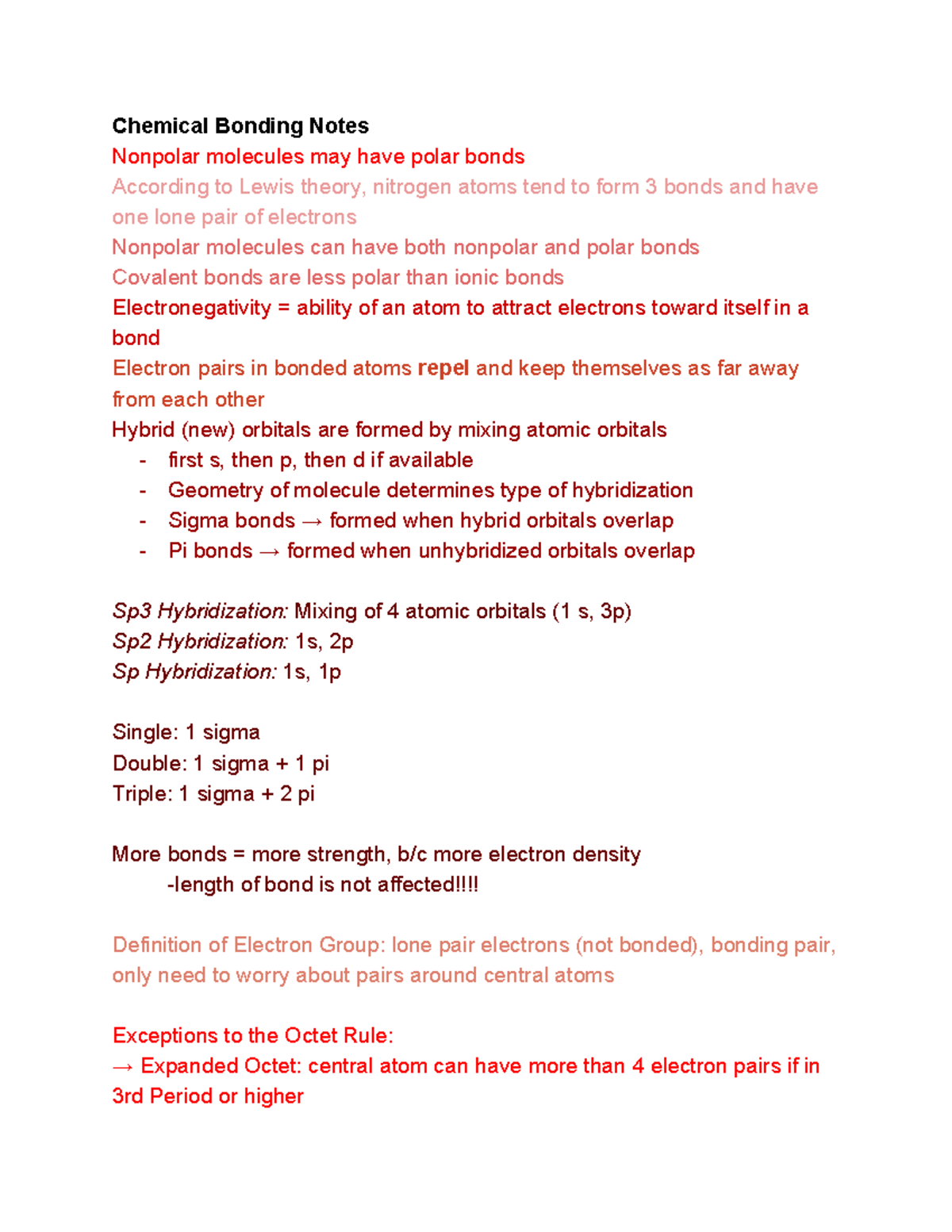 Chem102 Quizaam Retake Notes - Chemical Bonding Notes Nonpolar ...