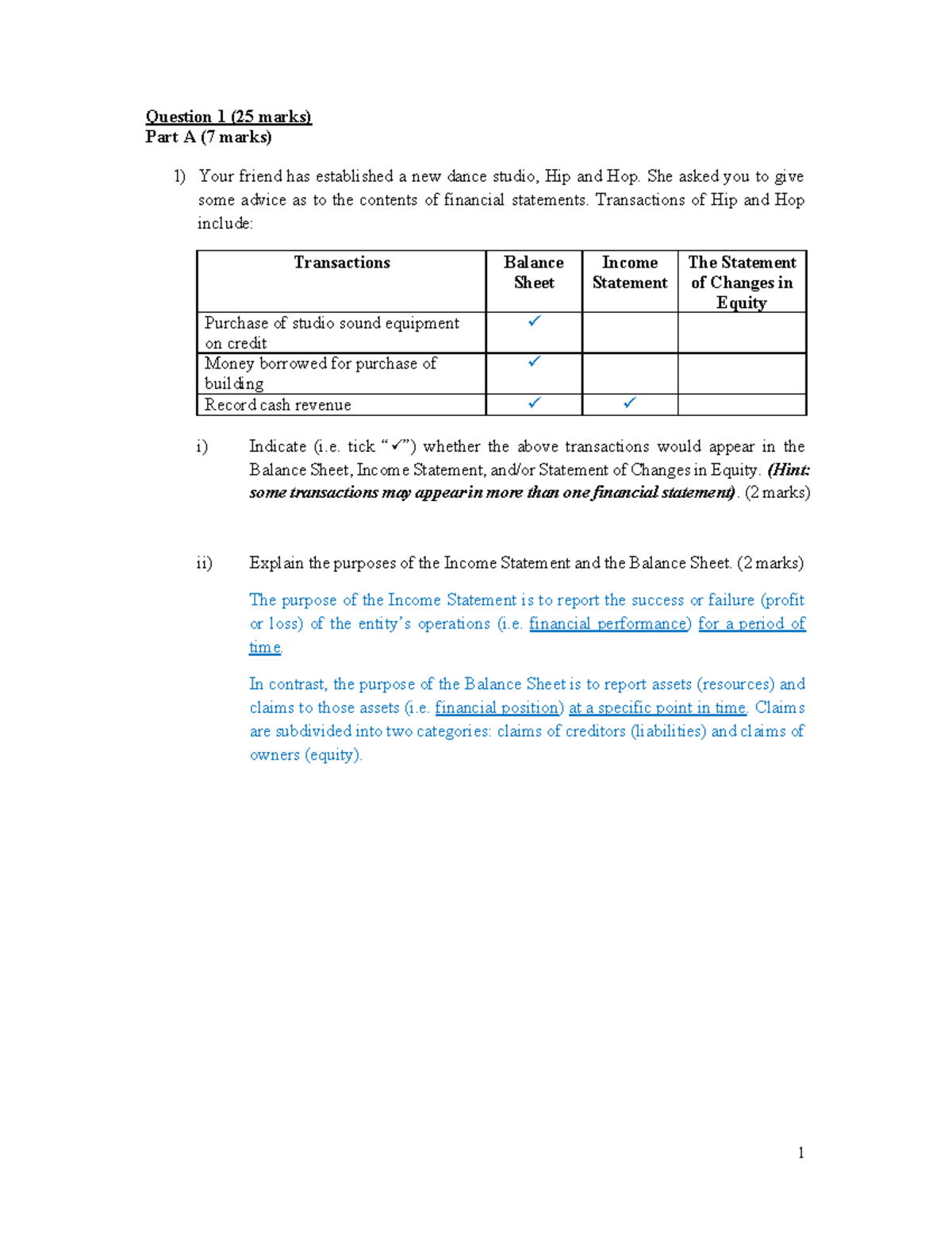 Sample exam paper solutions - S2 2018 - Question 1 (25 marks) Part A (7 ...