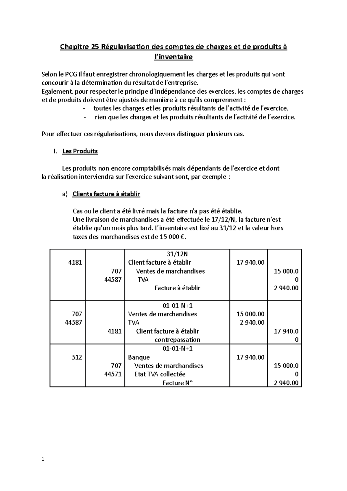 Chapitre 25 Régularisation des comptes de charges et de produits ...