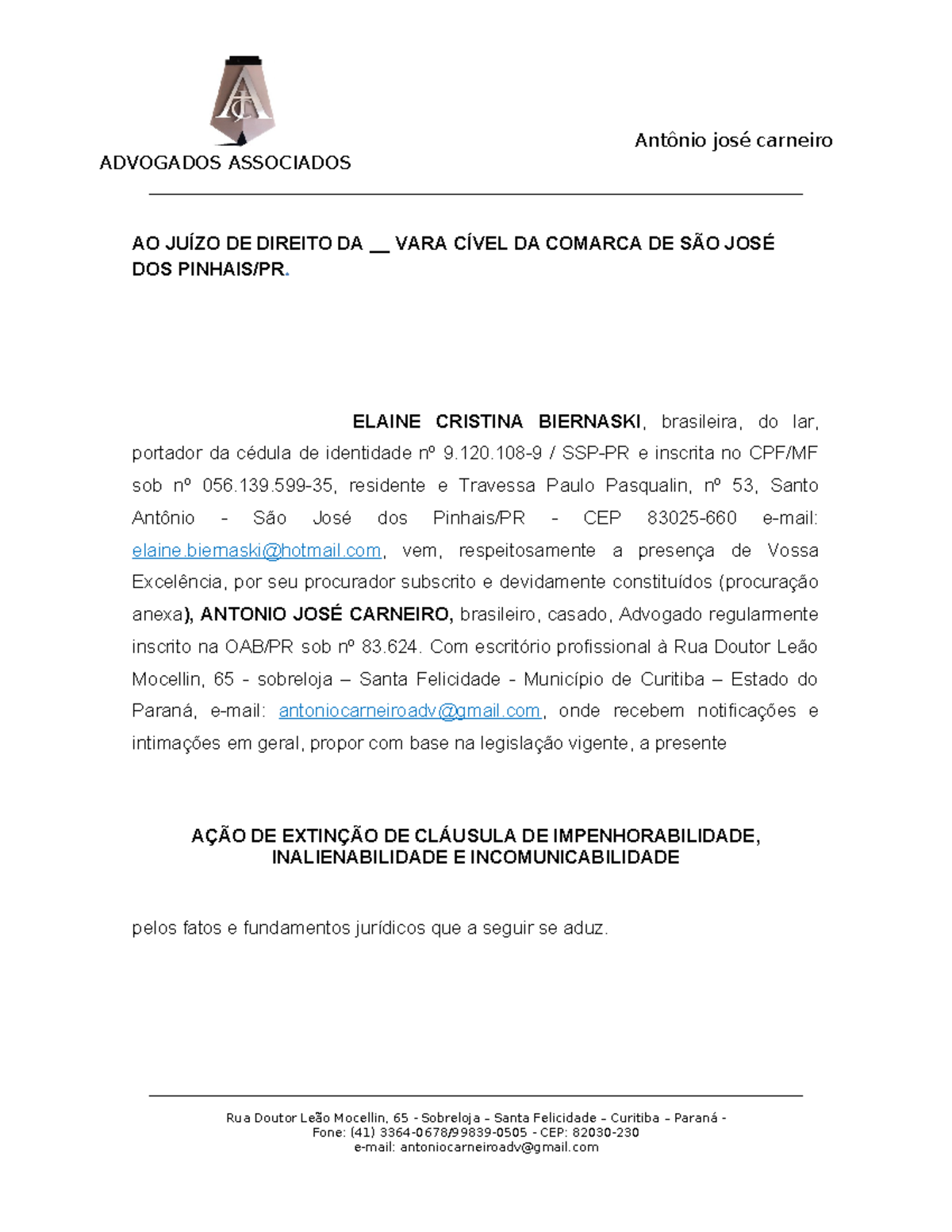 Acao de extincao de clausula de impenhorabilidade inalienabilidade e ...