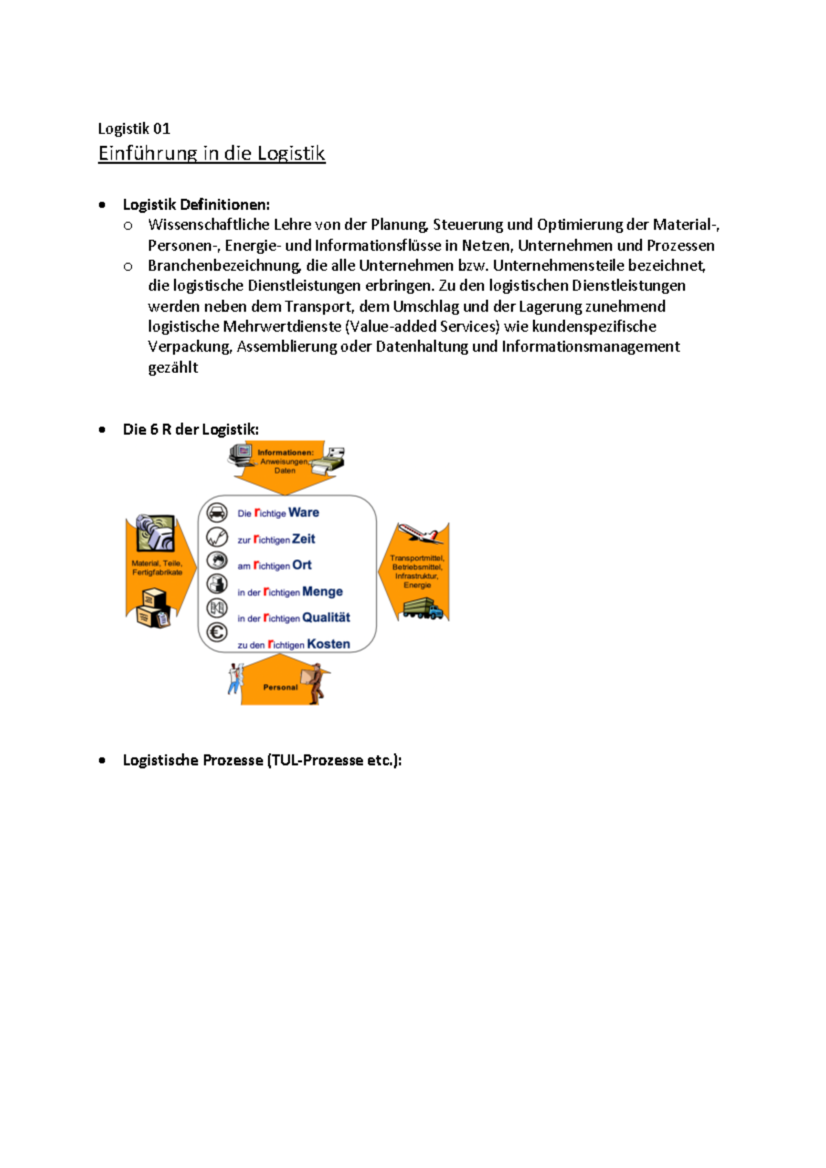 Logistik Komplette Zusammenfassung - Logistik 01 Einführung in die ...
