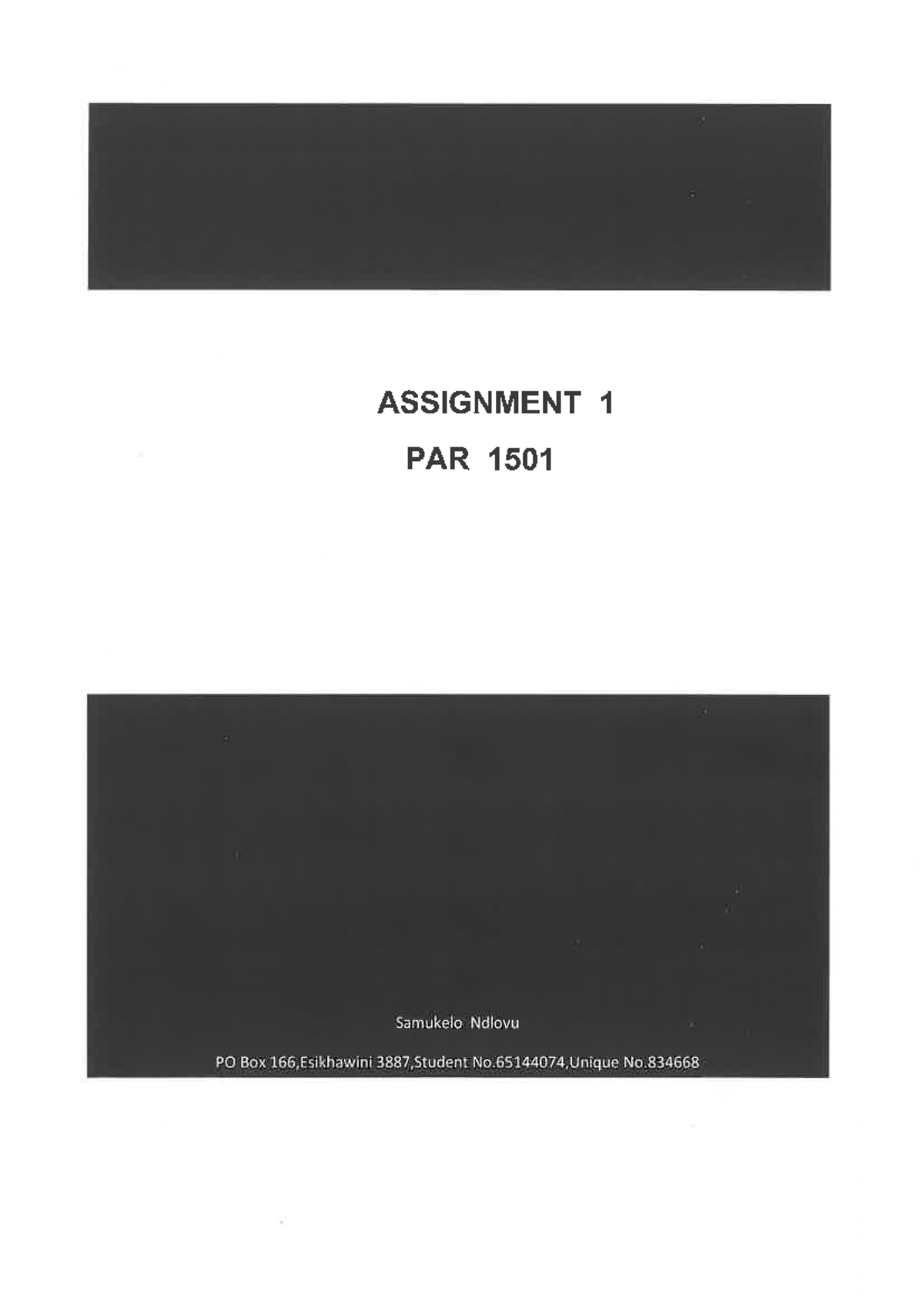 PAR1501 - Assignment - ASSIGNMENT 1 PAR 1501 Samukelo. Ndlovu PO Box ...