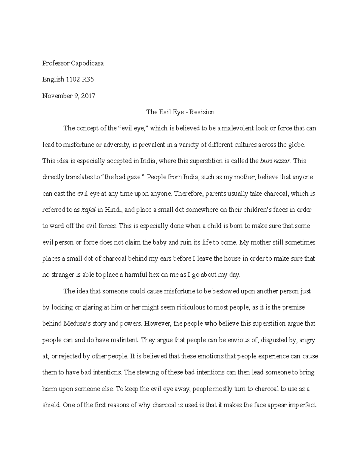 Superstitions - Comp 2 Essay - Professor Capodicasa English 1102-R ...