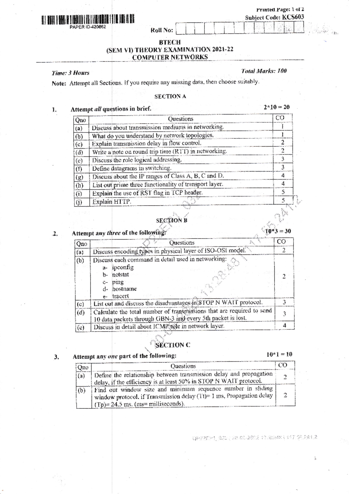2122 pyq paper question - yrrnted rage: L ol z Cgde: KCS ilr ffifi t ...