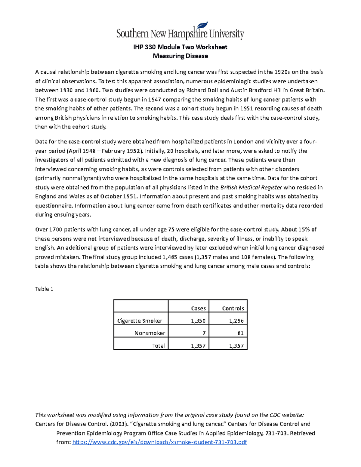 Module 2 worksheet - IHP 330 Module Two Worksheet Measuring Disease A ...