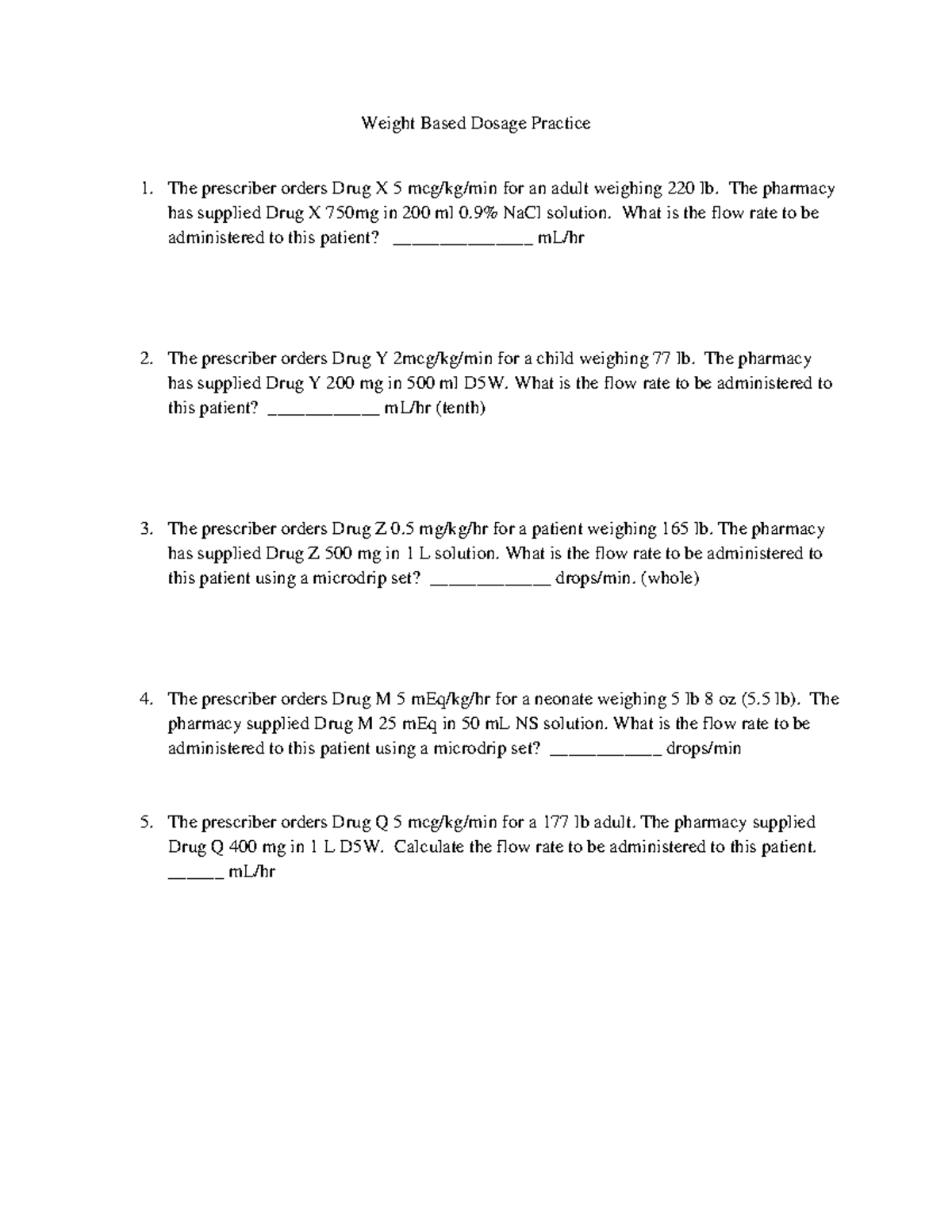 43 Weight Based Dosage Calculations Worksheet BenjieMaddison