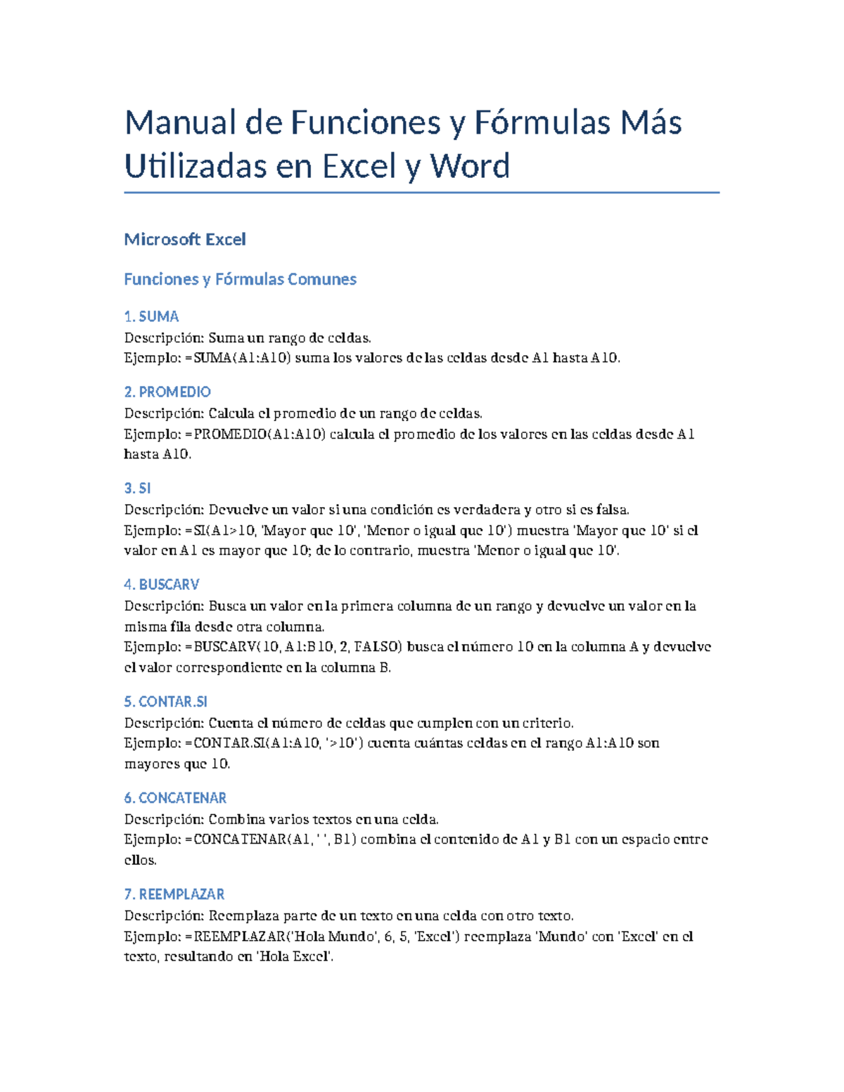 Manual Funciones Formulas Excel Word - Manual de Funciones y Fórmulas ...