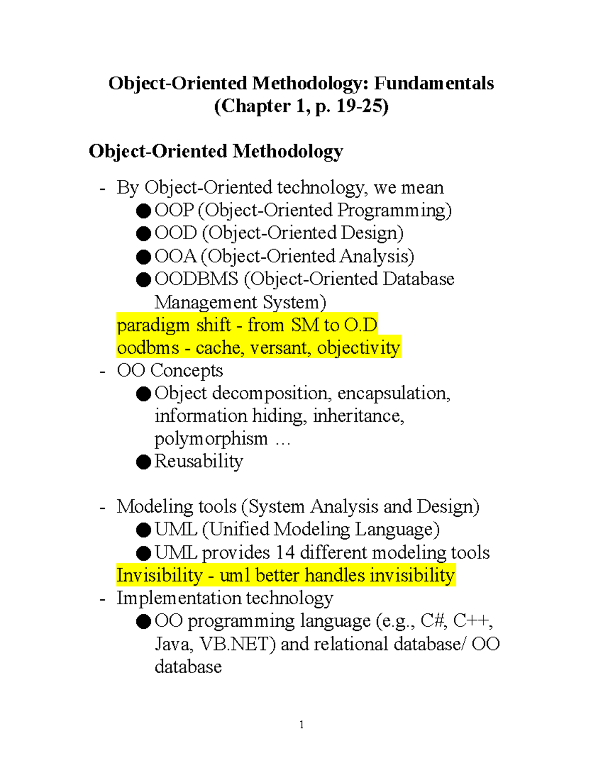 Note (OO 2021 Fall) - Note (OO 2021 Fall) - Object-Oriented Methodology: Fundamentals (Chapter 1 ...