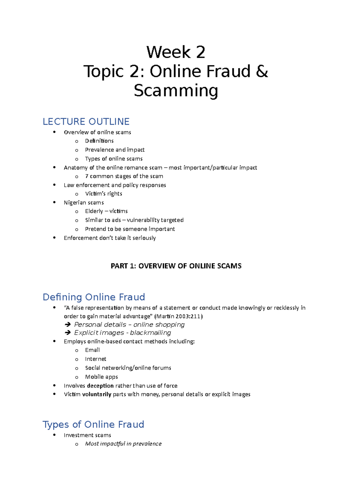Week 2 - Week 2 Notes - Week 2 Topic 2: Online Fraud & Scamming LECTURE ...