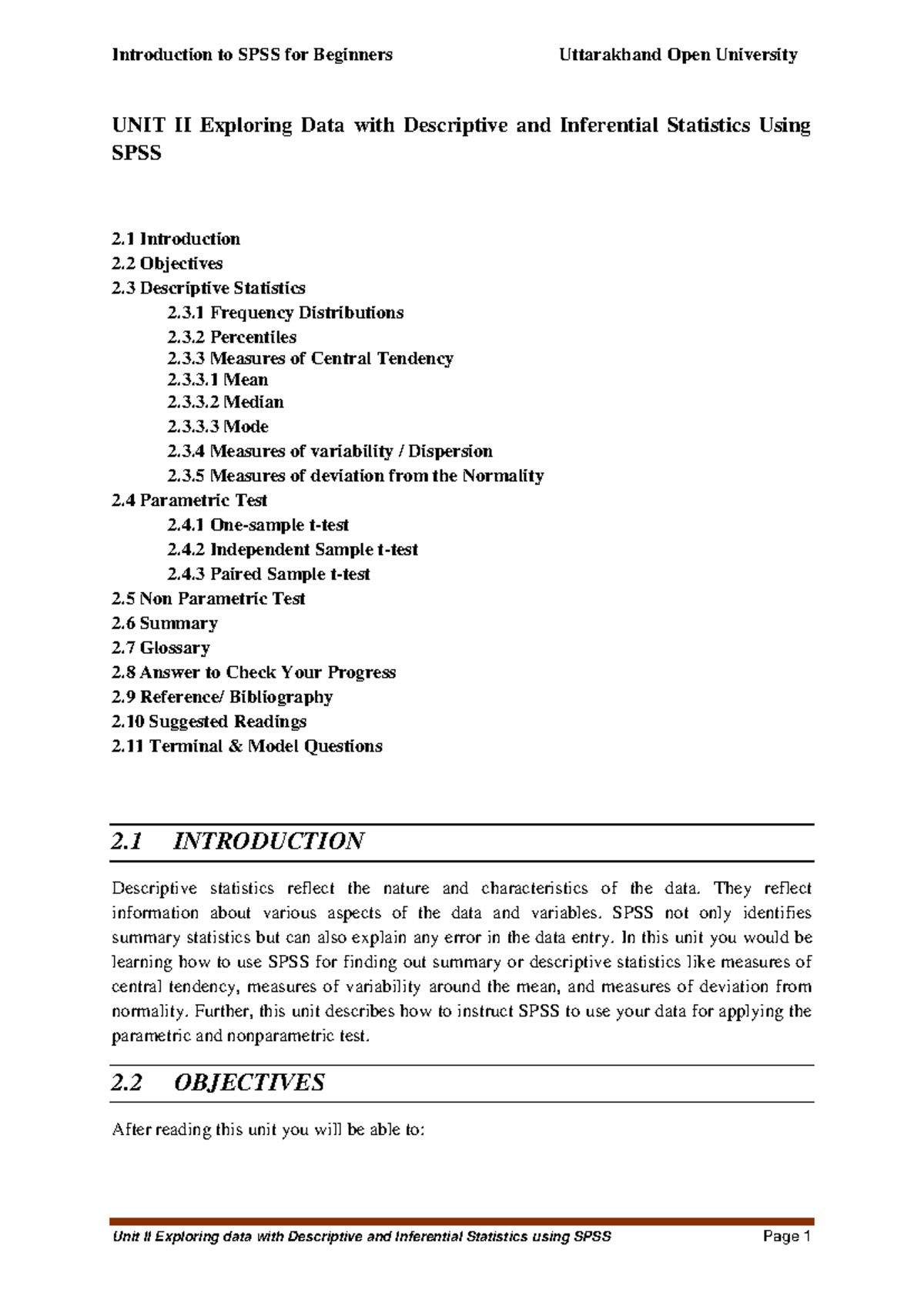 Unit-II - UNIT 2 - UNIT II Exploring Data with Descriptive and Inferential Statistics Using SPSS ...