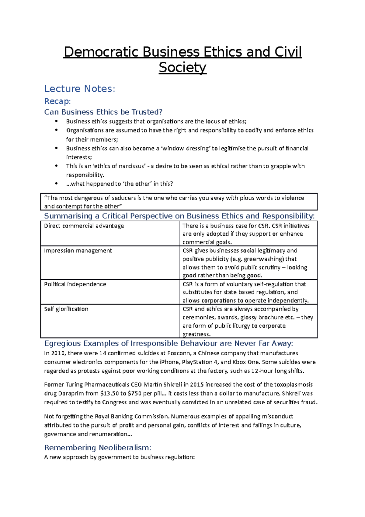 Democratic Business Ethics and Civil Society - Democratic Business ...