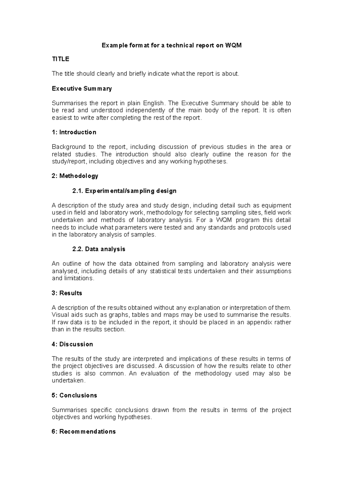 Technical Report Sample Format - Example format for a technical report ...