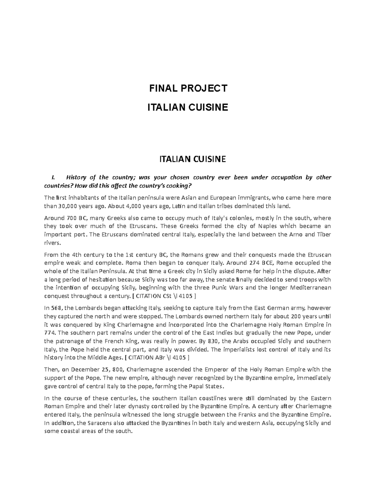 Italian Cuisine - Final Project - FINAL PROJECT ITALIAN CUISINE ITALIAN ...