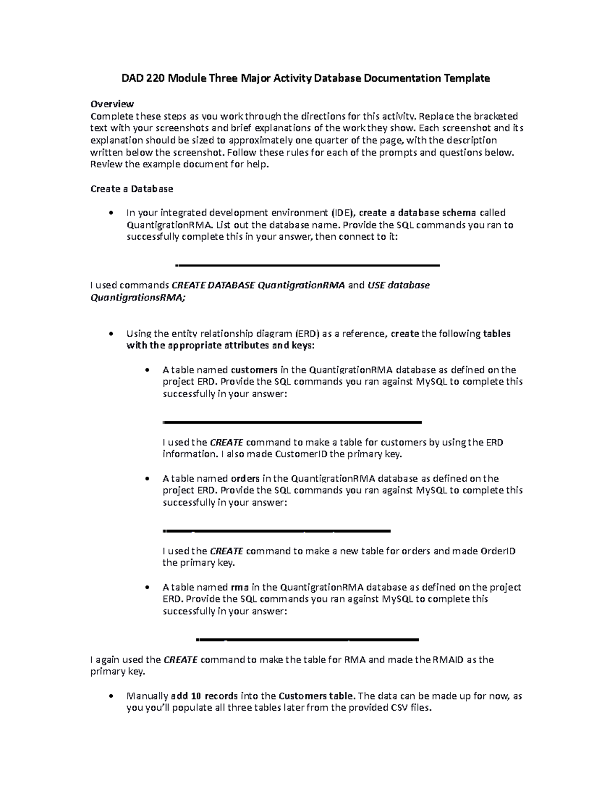 3-3 Assignment - Answers for 3-3 - DAD 220 Module Three Major Activity ...