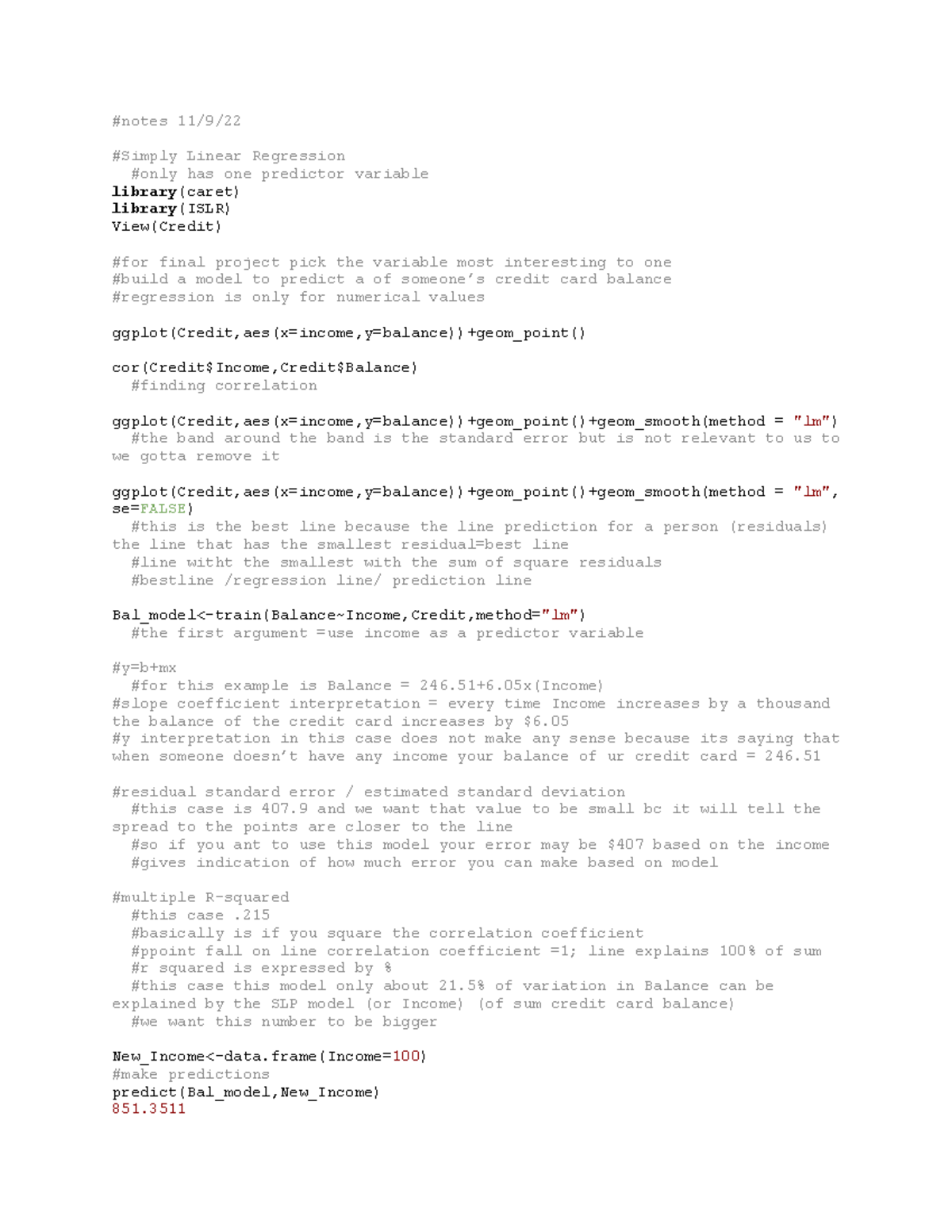 Simple Linear Regression - #notes 11/9/ #Simply Linear Regression #only ...