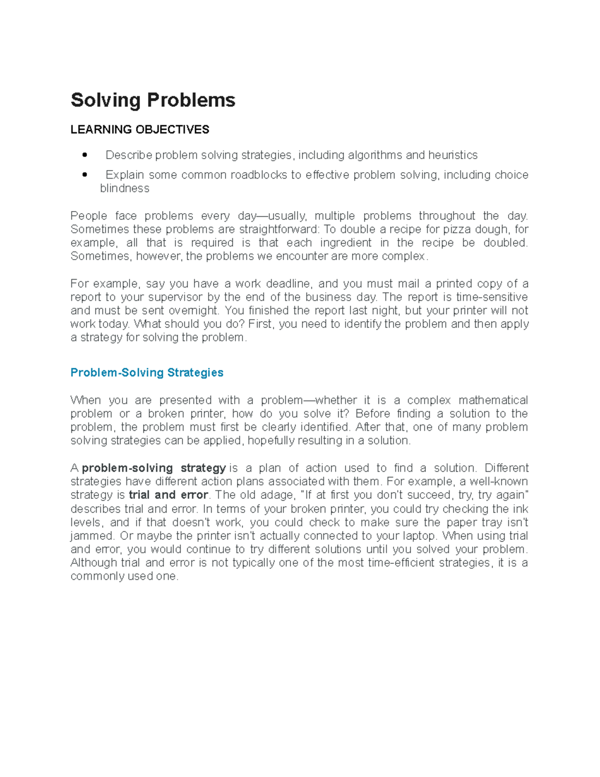Solving Problems - Solving Problems LEARNING OBJECTIVES Describe ...