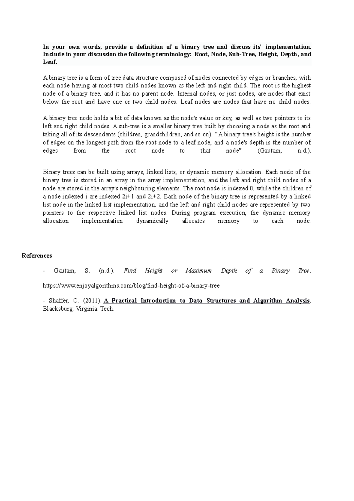 Cs3303 disc u4 - In your own words, provide a definition of a binary ...