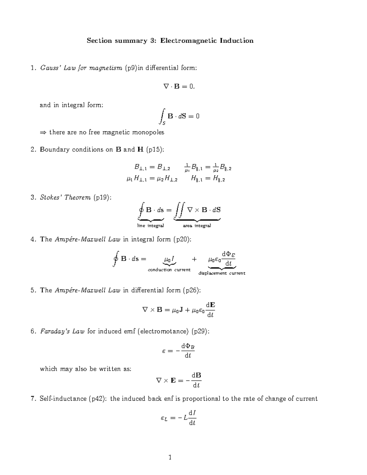 3 - EM Induction Summary - Section summary 3: Electromagnetic Induction ...