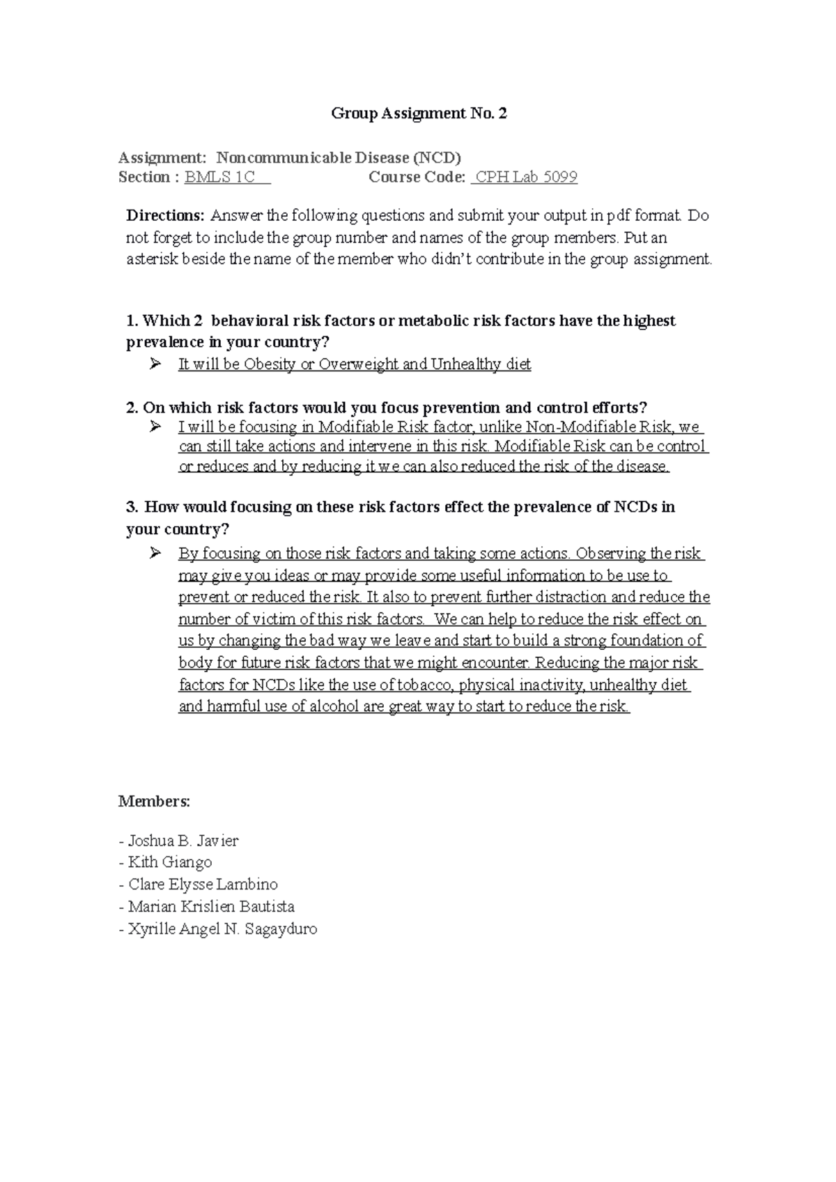 Group Assignment 2 CPH LAB GROUP ACTIVITY - Group Assignment No. 2 ...