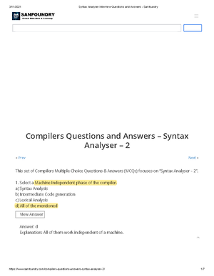 Syntax Analyser - Compilers Questions and Answers - Sanfoundry - « Prev Next » Compilers ...