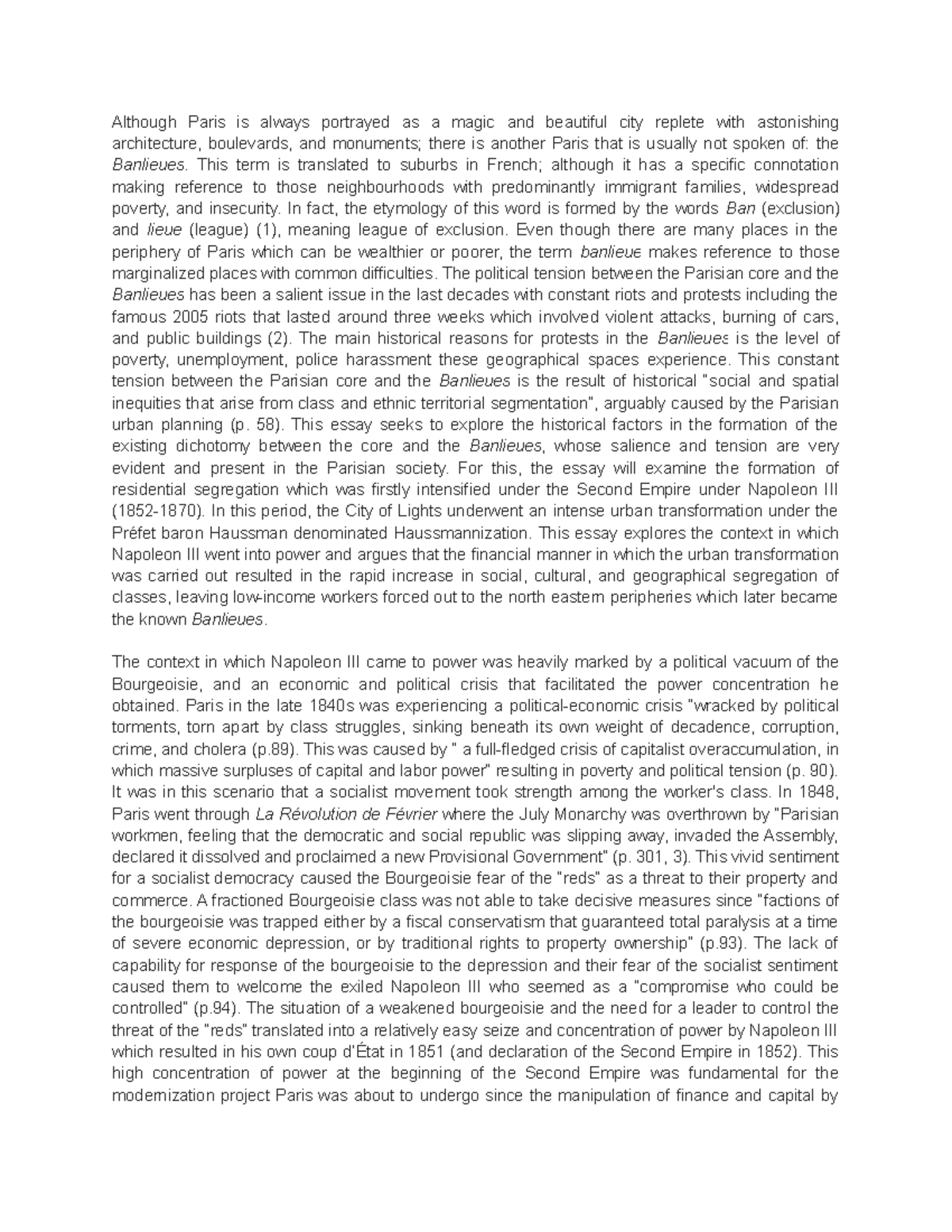 Dissertation - Grade: B+ - Although Paris is always portrayed as a ...